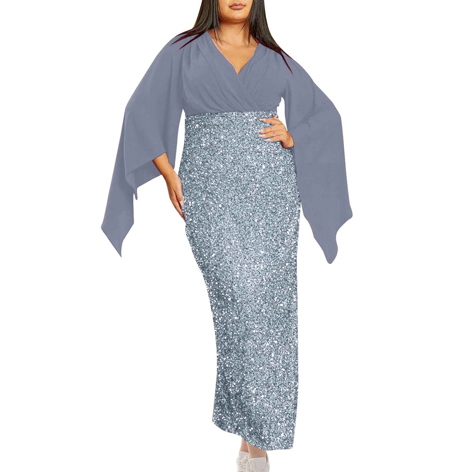 Cavosen Formal Dresses for Women Sequins V Neck Empire Wais Maxi ...