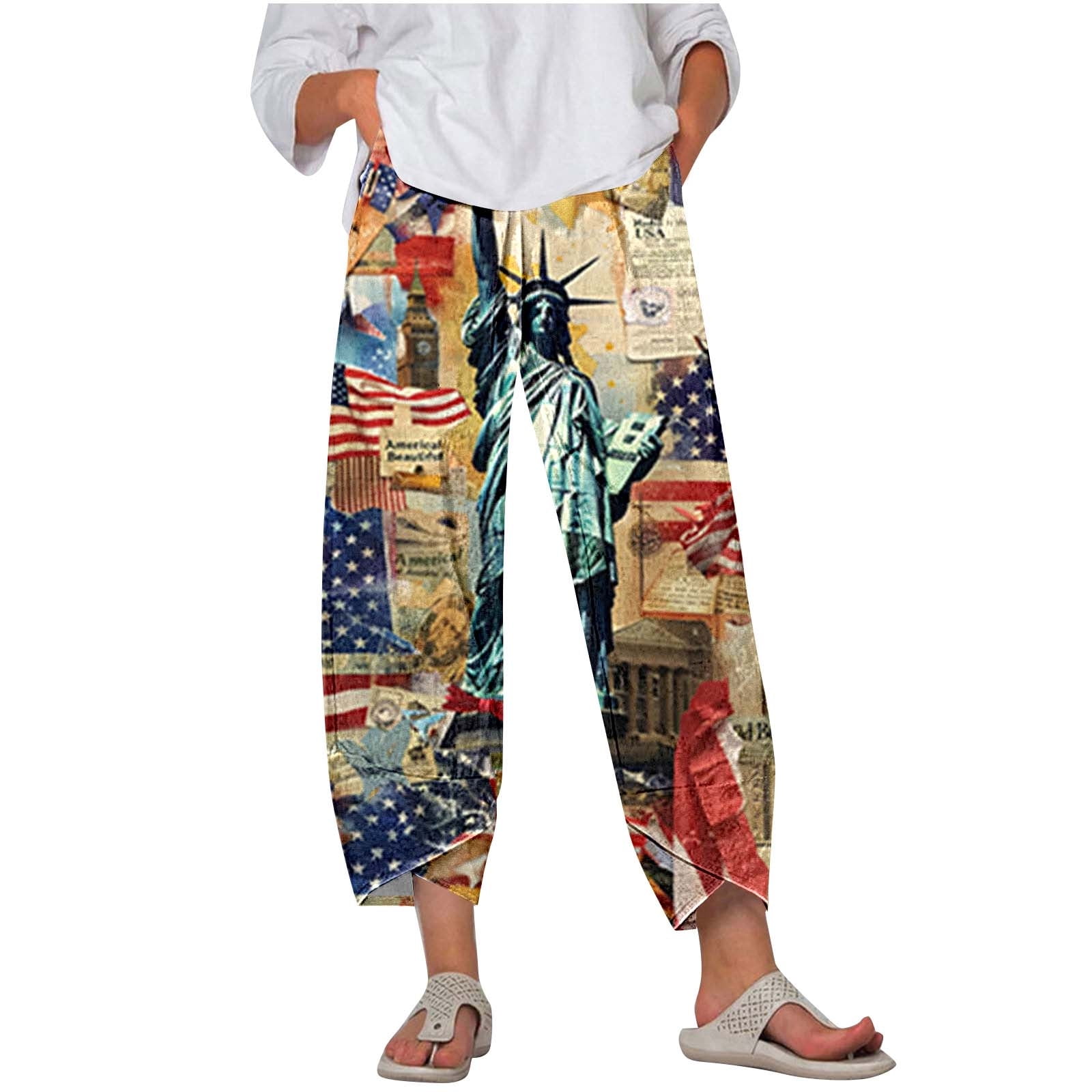 Cavosen Fourth of July Capri Pants for Women Plus Size Capris Wide Leg ...