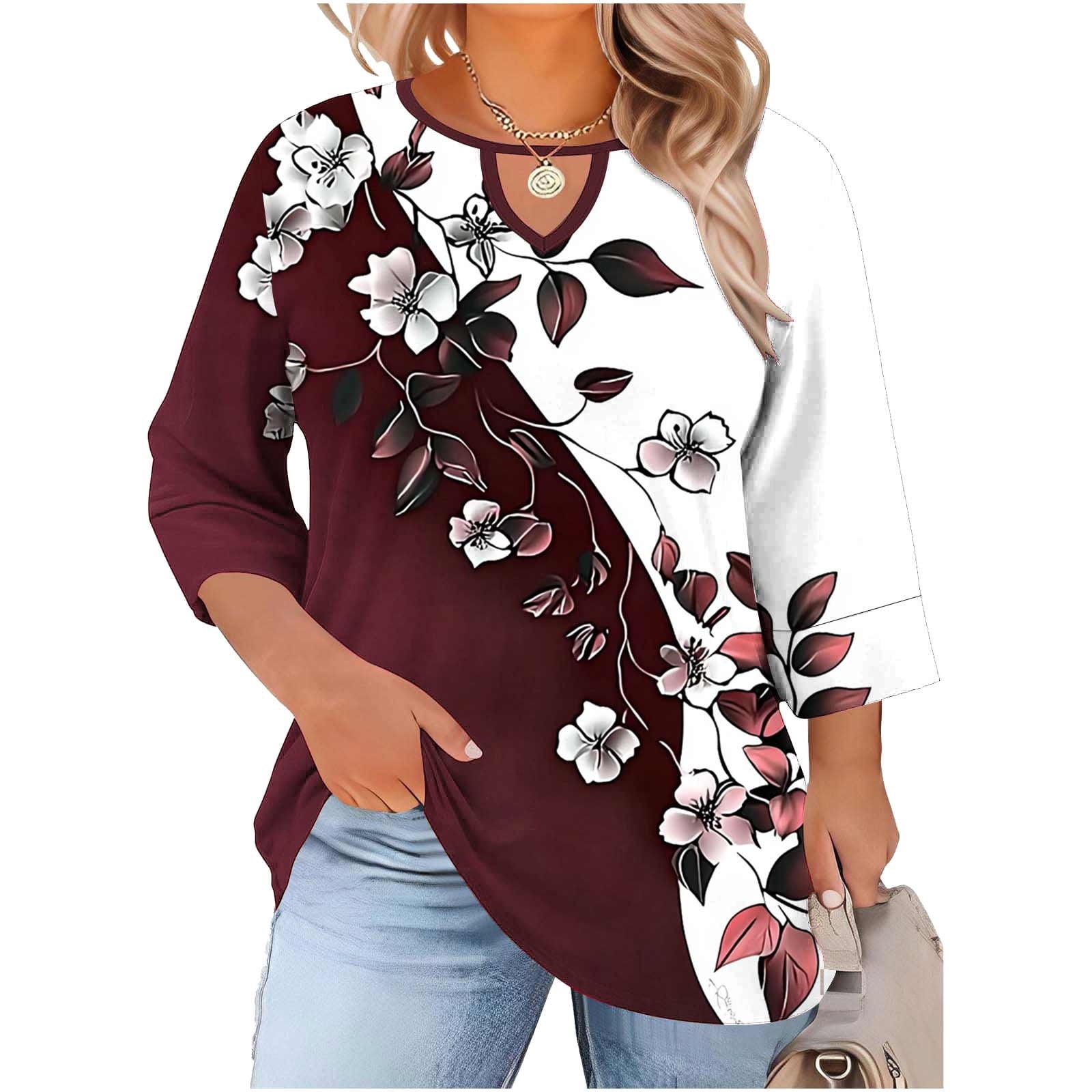 Cavosen Graphic Shirts for Women Trendy 3/4 Sleeve Crewneck Blouse Cut ...
