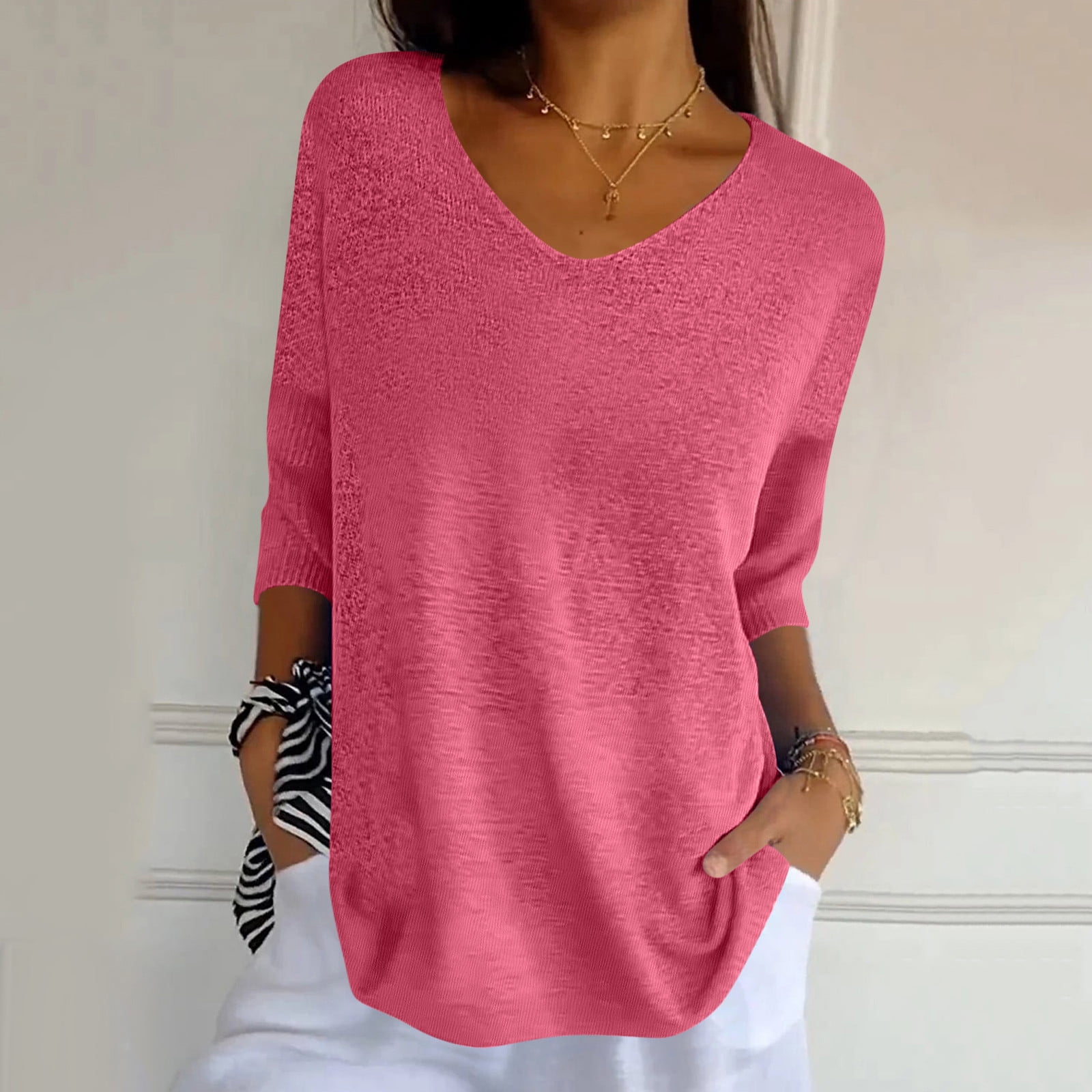 Cavosen Half Sleeve Tops for Women Summer V-Neck Elbow Sleeve Blouses ...