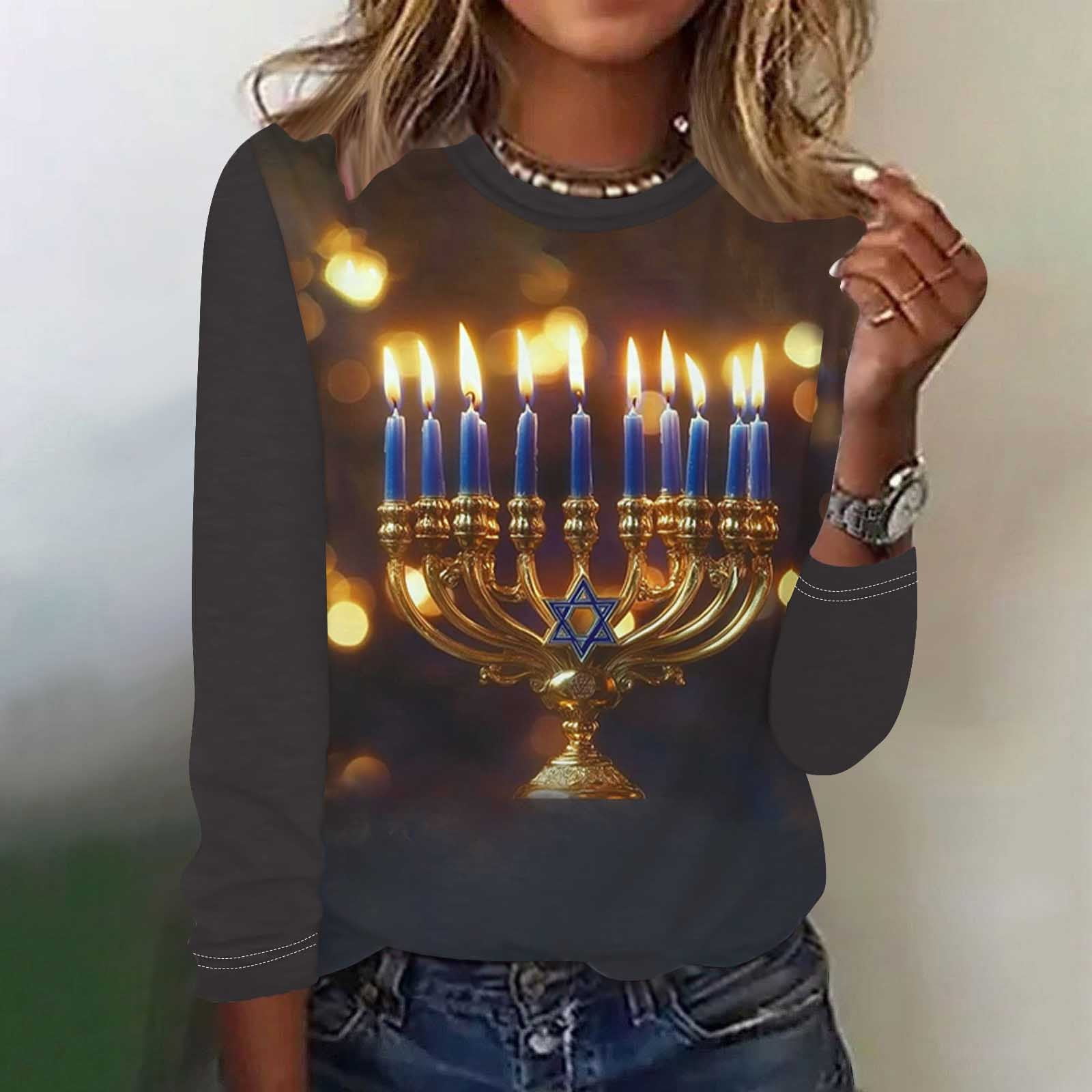 Cavosen Hanukkah Womens Long Sleeve Shirts Crewneck Chanukah Funny ...