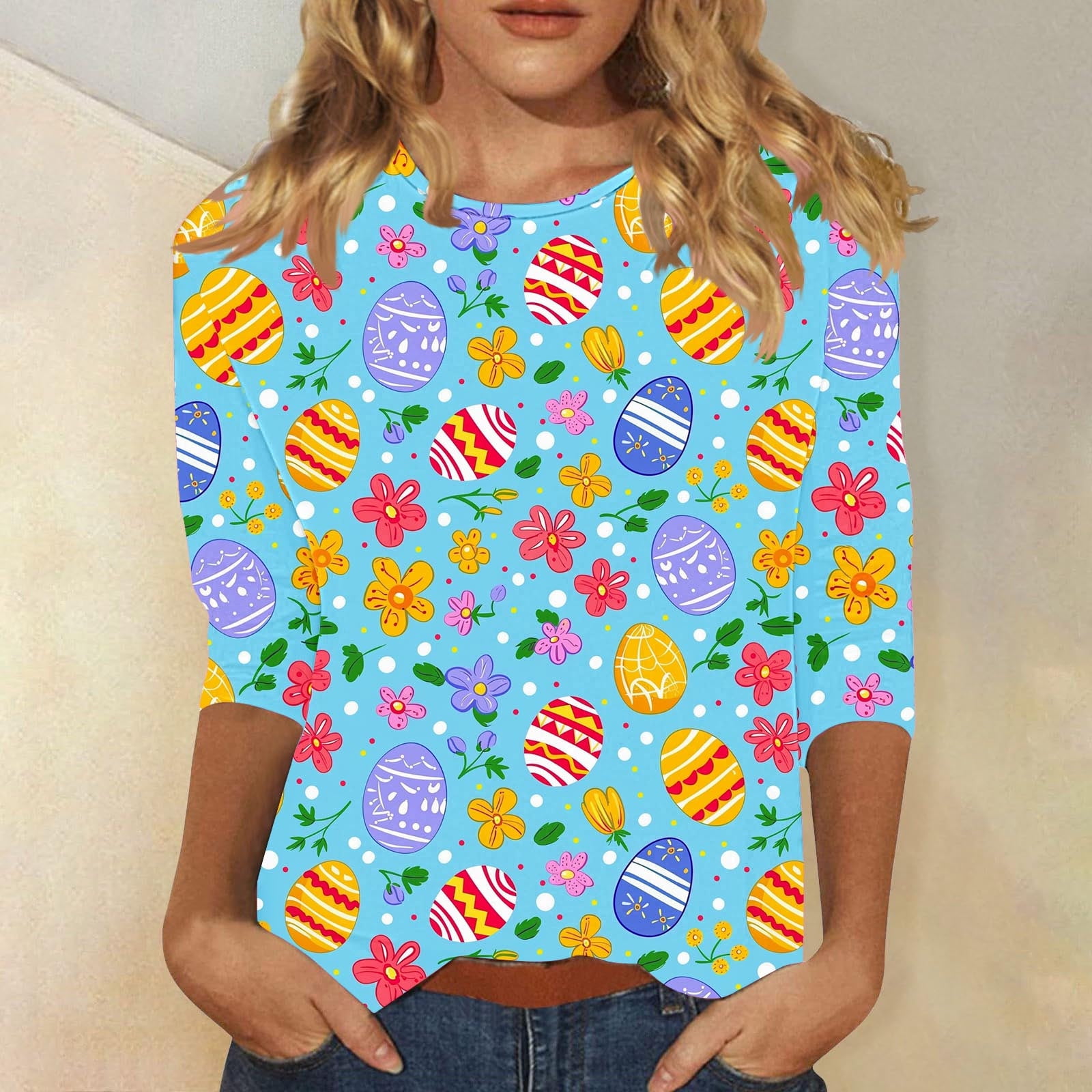 Cavosen Happy Easter 3/4 Sleeve Blouses for Women Summer Eggs Floral ...