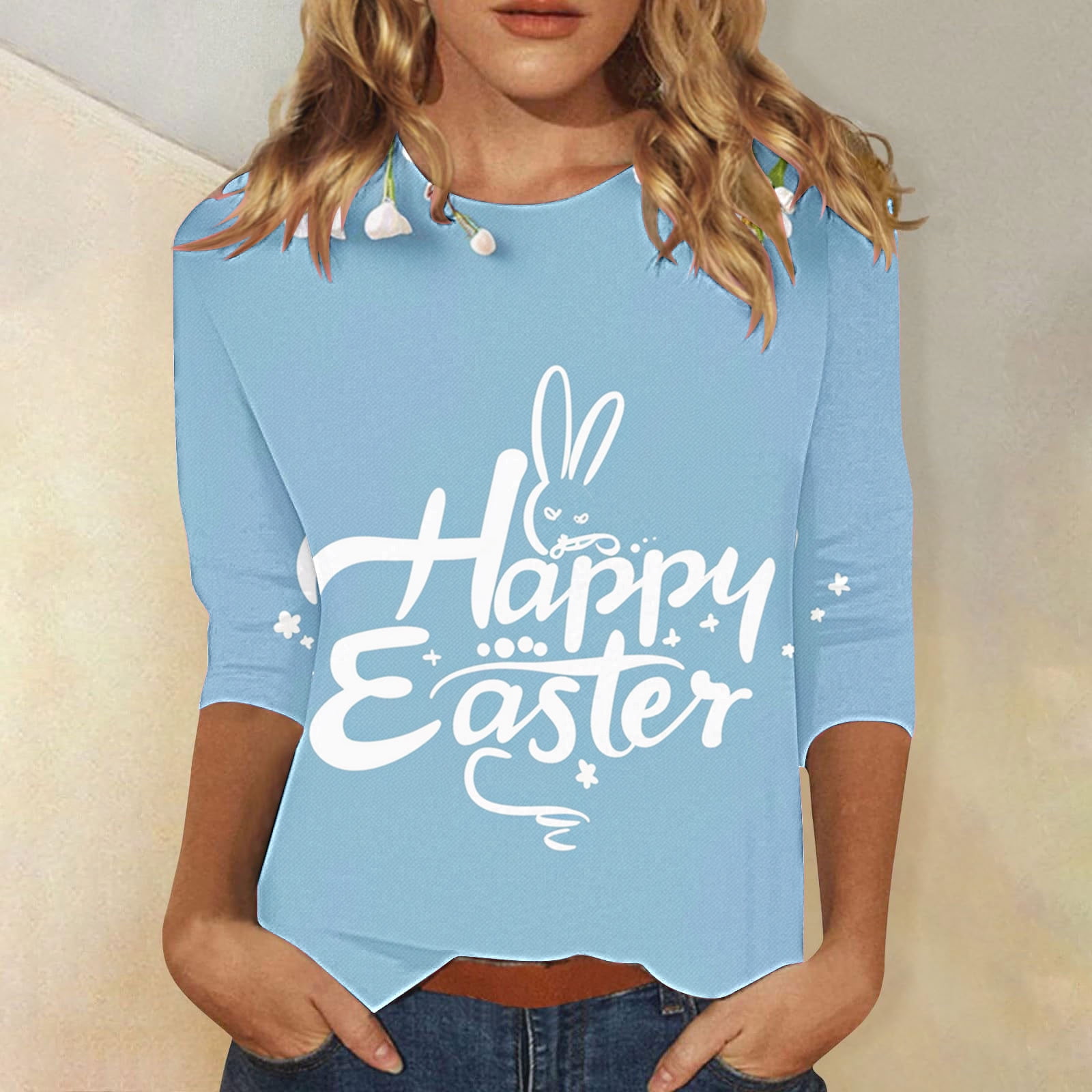 Cavosen Happy Easter Three Quarter Sleeve T Shirts for Women Funny ...