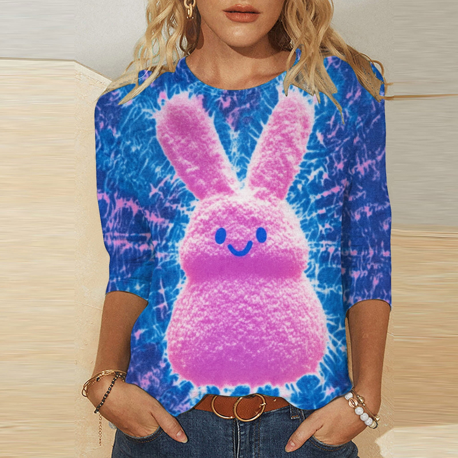 Cavosen Happy Easter Women Tops 3/4 Sleeve Tops Summer Plus Size Bunny ...