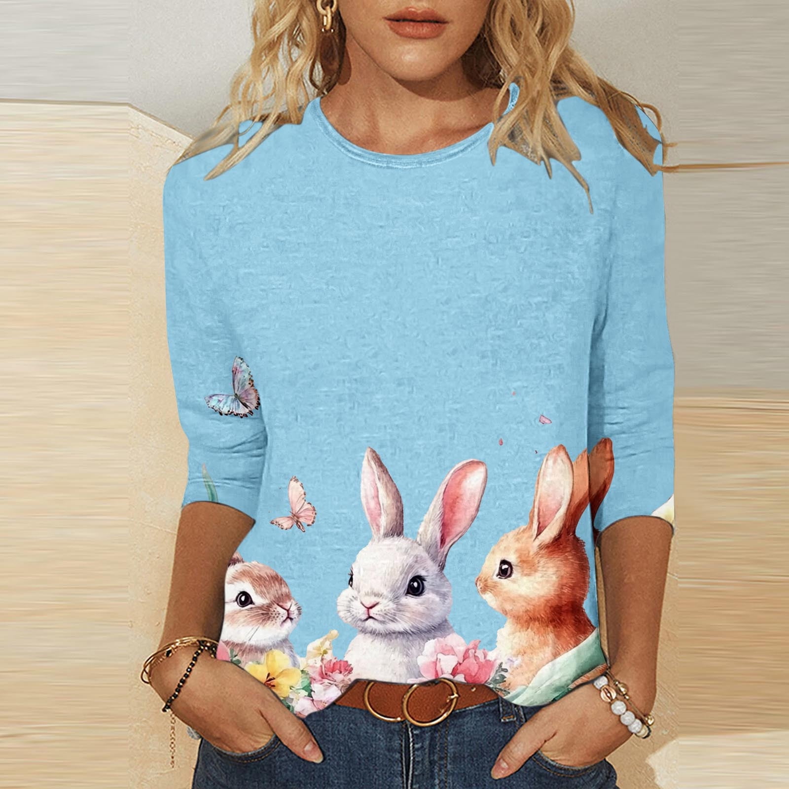 Cavosen Happy Easter Women's Three Quarter Sleeve Tops and Blouses ...