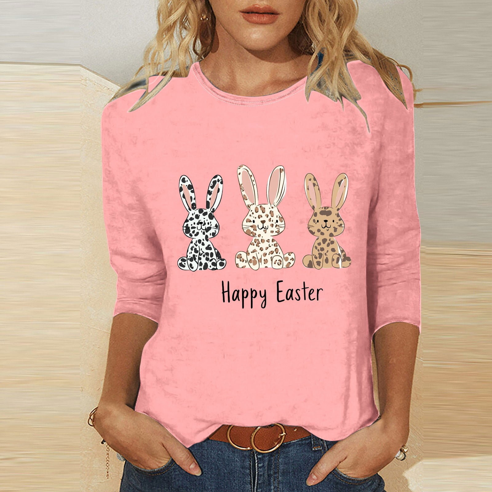 Cavosen Happy Easter Womens Blouses Three Quarter Length Sleeves Summer ...