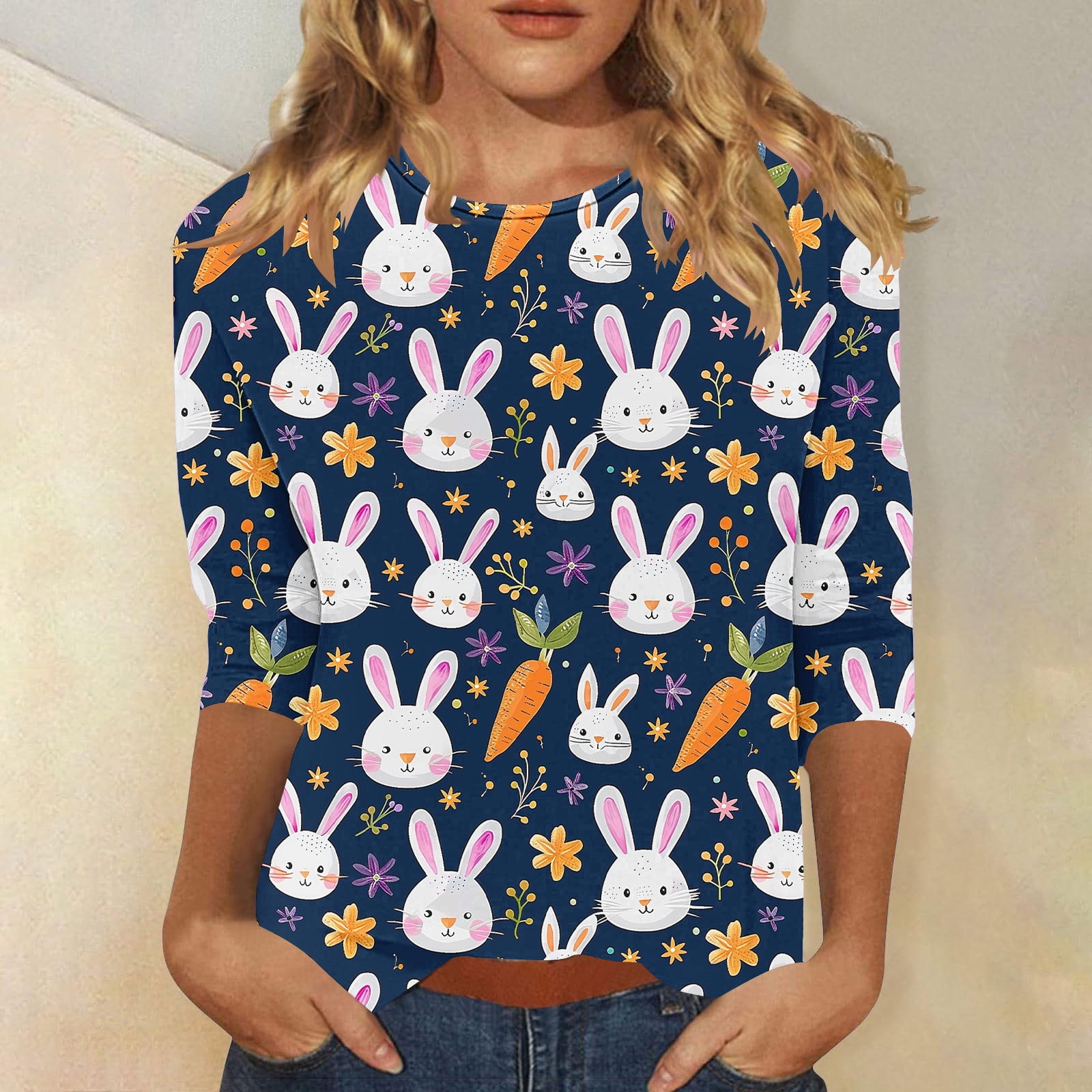Cavosen Happy Easter Womens Blouses Three Quarter Sleeve Summer Bunny ...