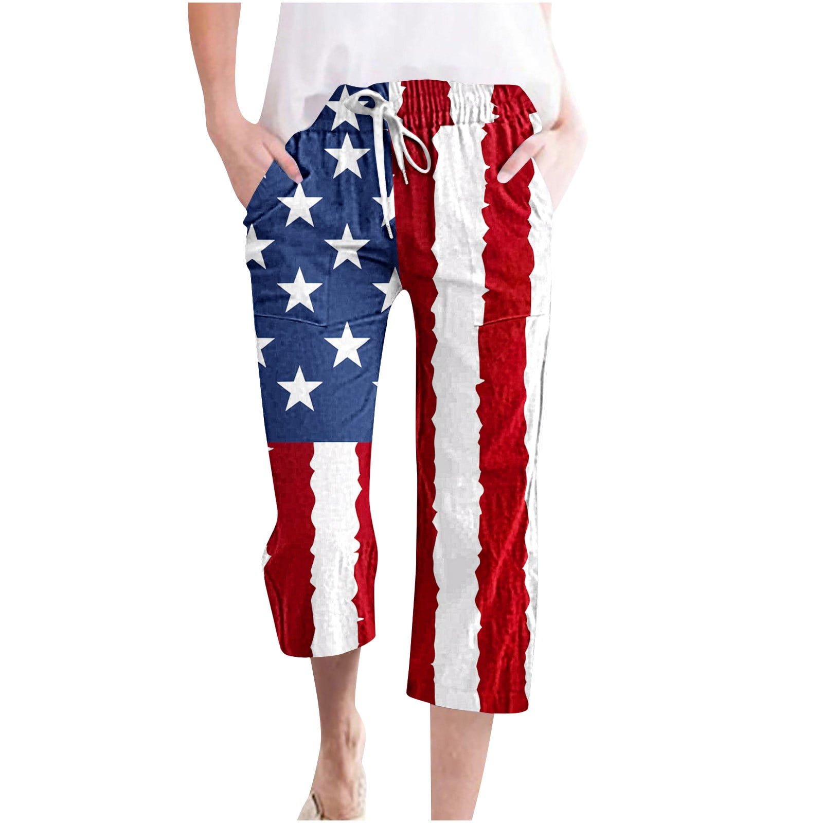 Cavosen Independence Day Capri Sweatpants for Women with Drawstring ...