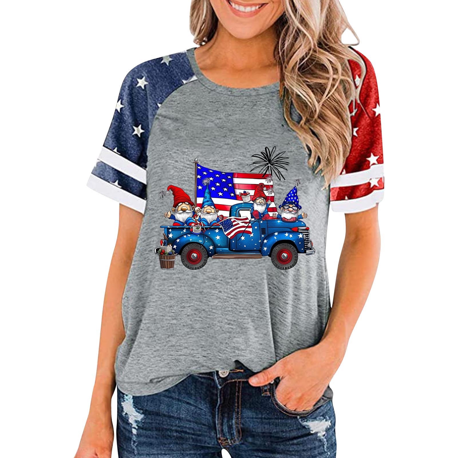 Cavosen Independence Day Clothes Women Petite Patriotic Short Sleeve ...