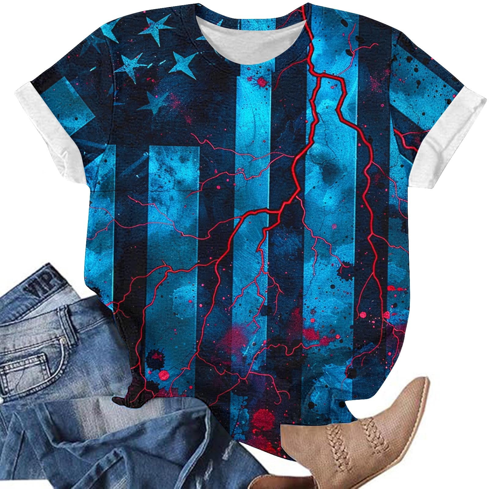 Cavosen Independence Day Clothes Women Petite Patriotic Short Sleeve ...