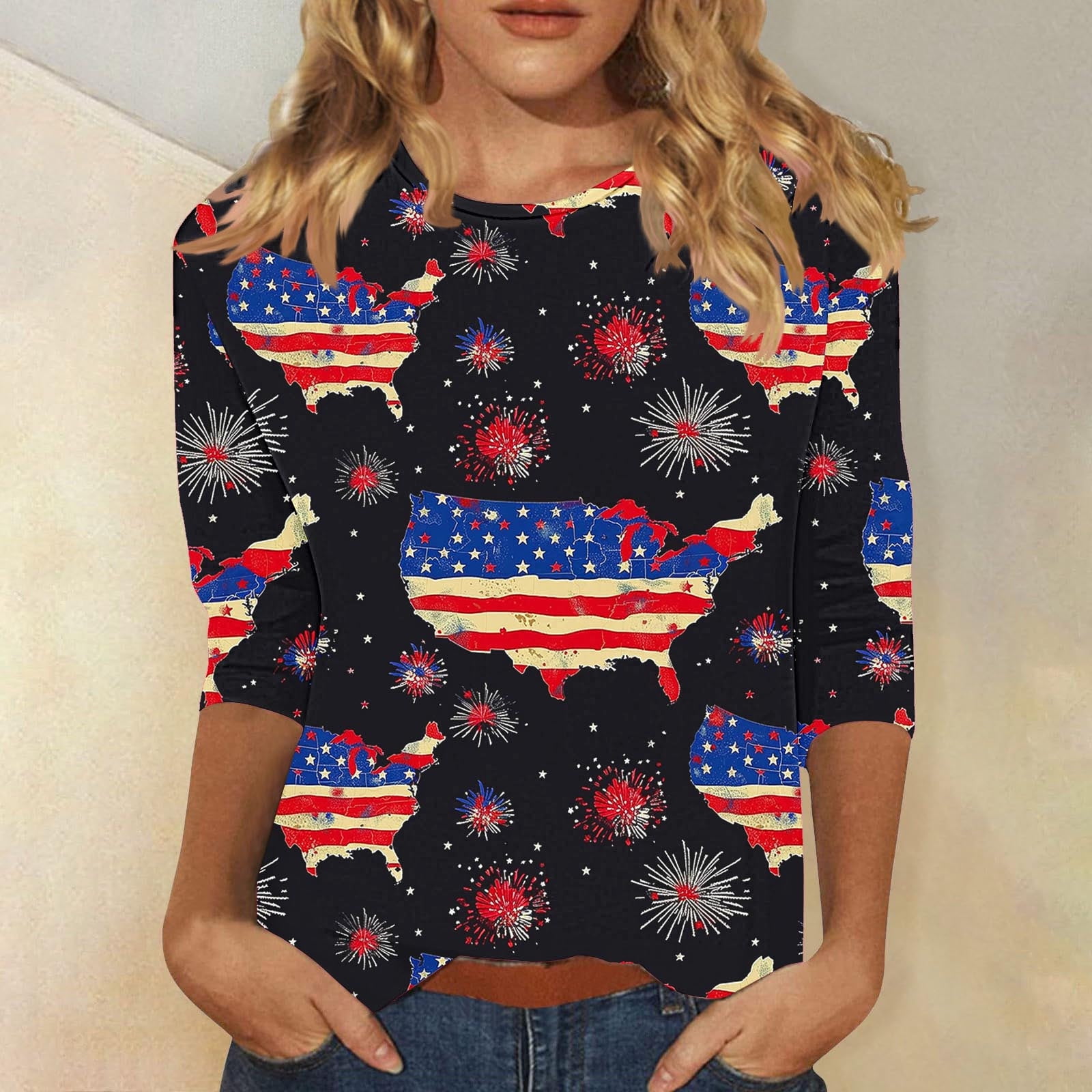 Cavosen Independence Day Clothes Women Plus Size Independence Day 3/4 ...