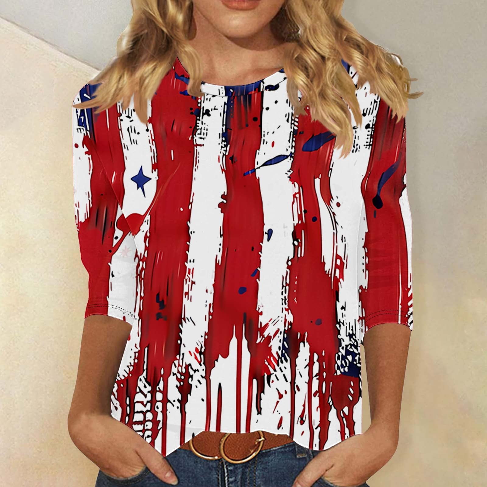 Cavosen Independence Day Clothes Women Plus Size Independence Day 3/4 ...