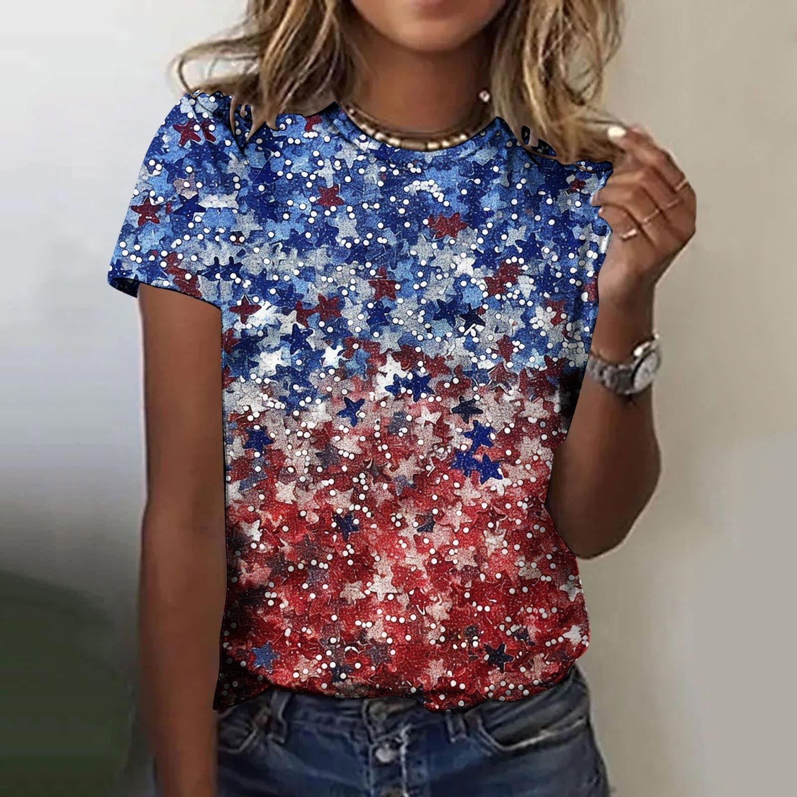 Cavosen Independence Day Clothes Women Plus Size Red White and Blue ...