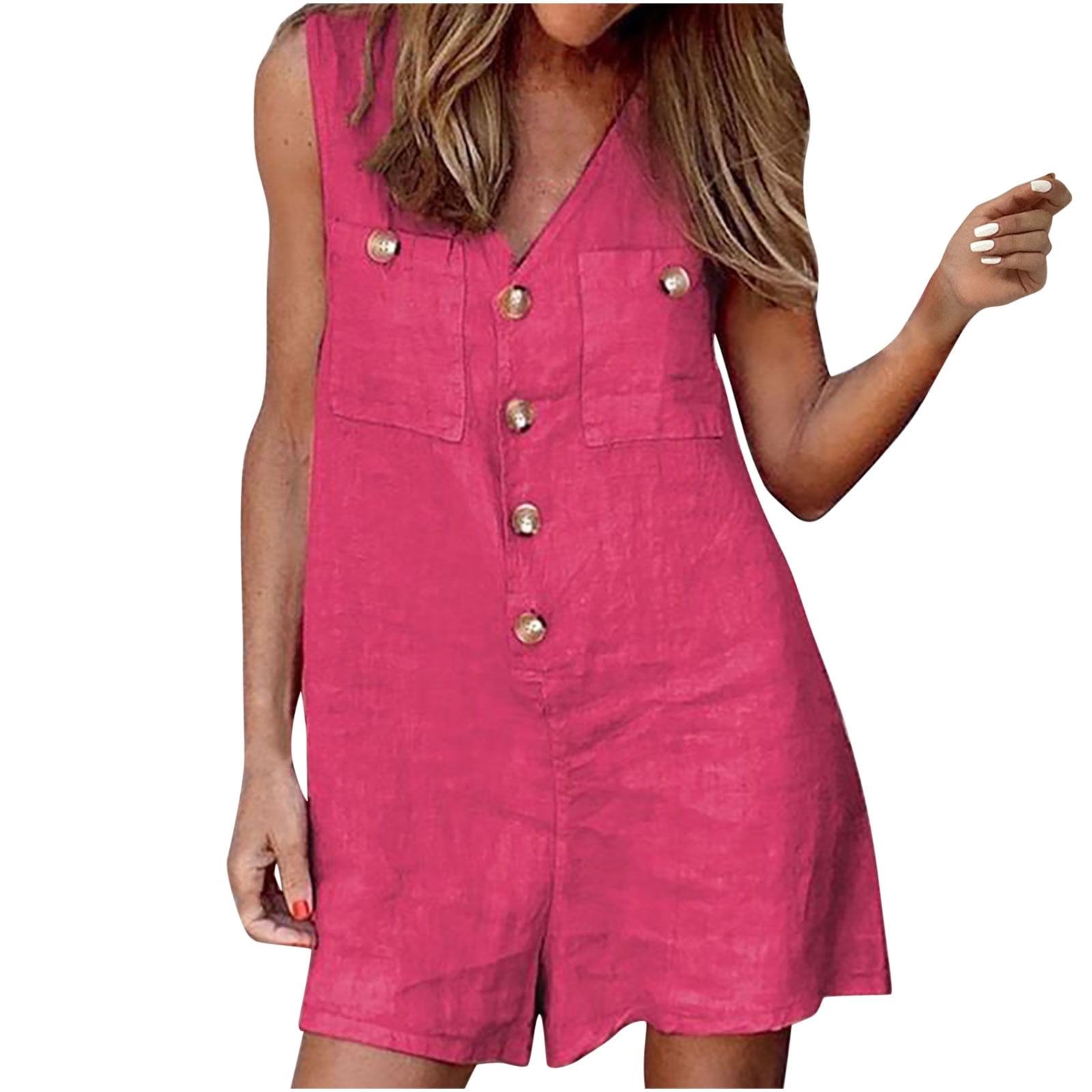Cavosen Jumpsuits for Short Women Linen Scoop Neck Sleeveless ...