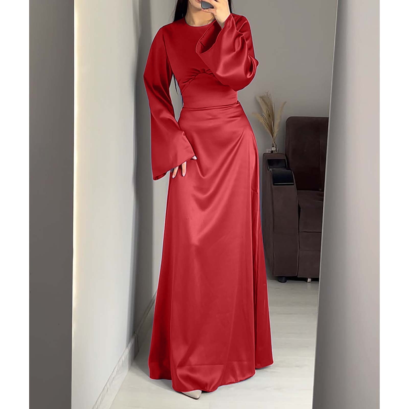 Cavosen Long Flowy Dresses for Women Red Satin Elegant Kimonos Long ...