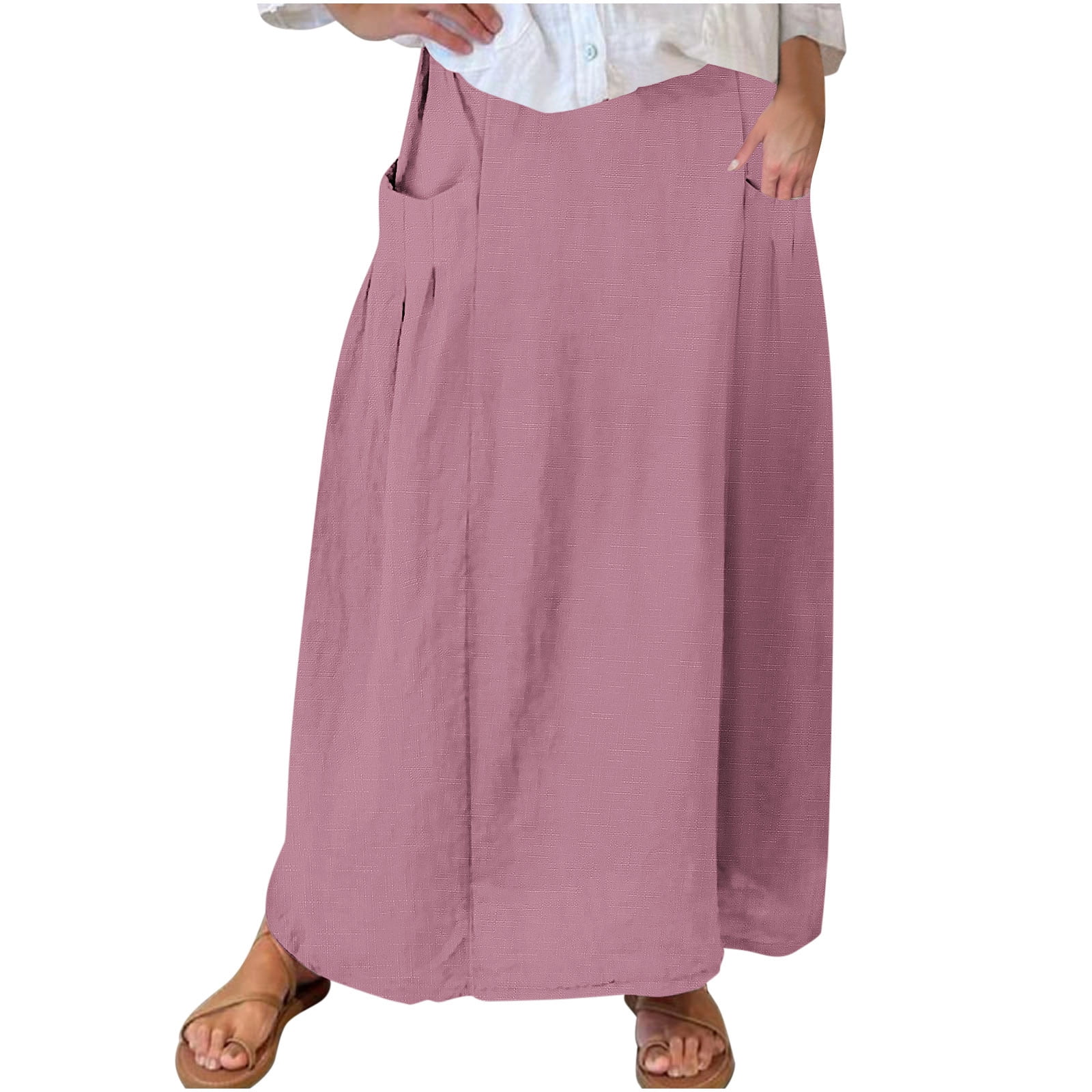 Cavosen Long Skirts for Women Elastic Waist Midi Skirts Solid Skirts ...