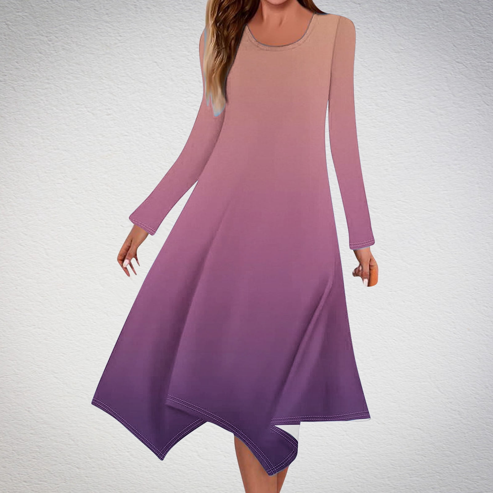 Cavosen Long Sleeve Maxi Dresses for Women Lightweight Orange Fashion ...
