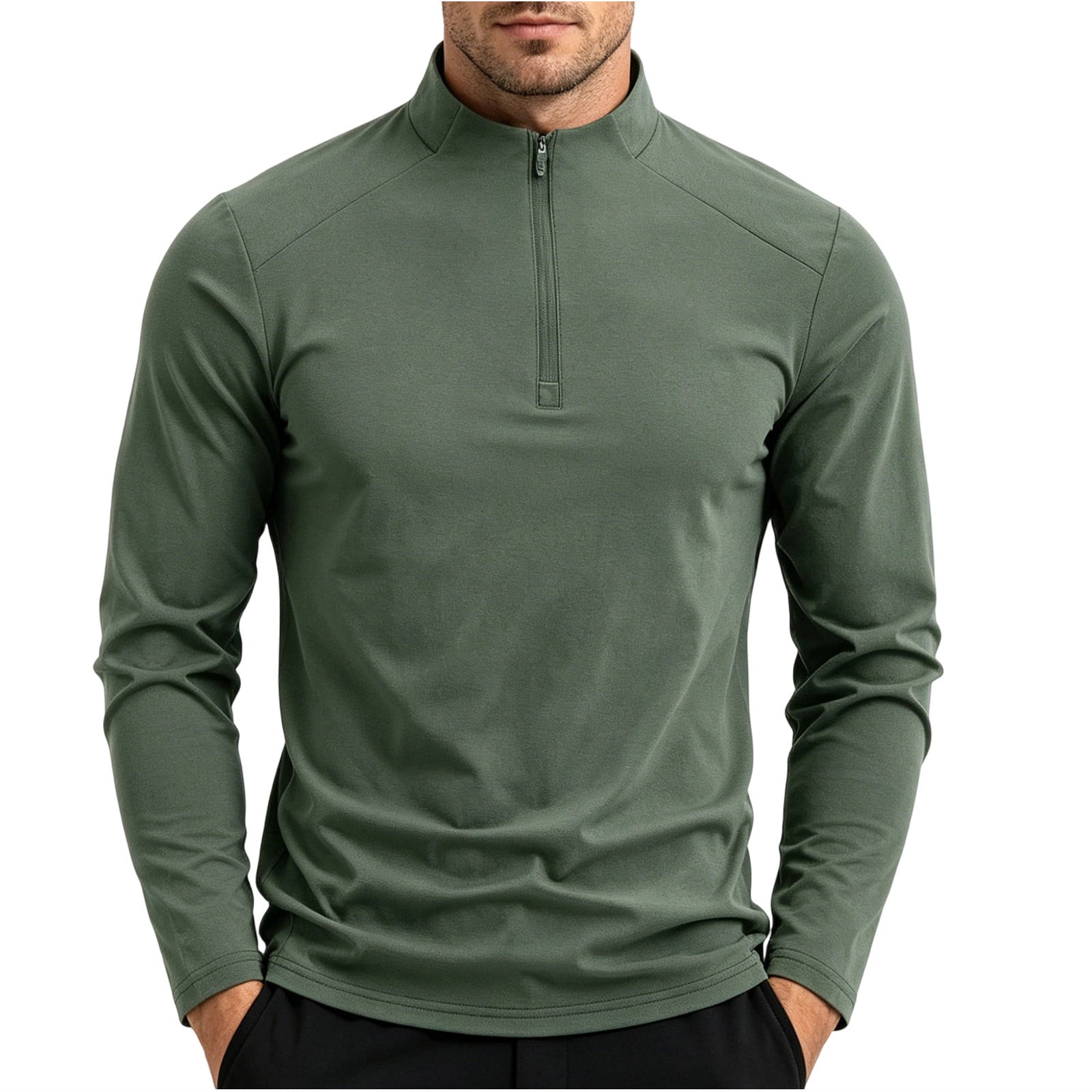 Cavosen Long Sleeve T Shirt Men Stand Collar Blouse Half Zipper Solid ...