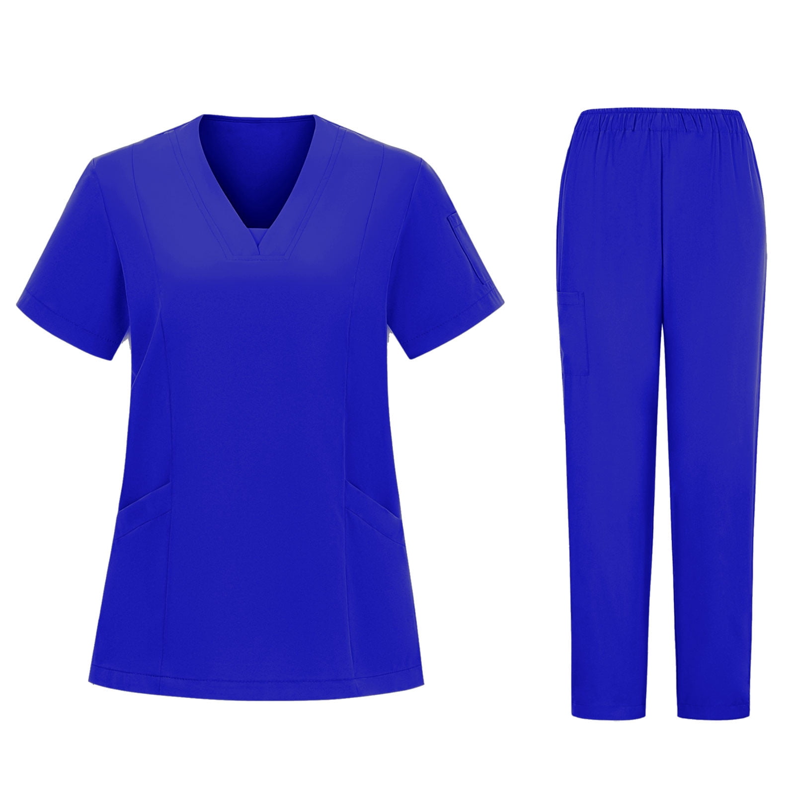 Cavosen Nurse Scrubs Set Women Blue 2 Piece Outfit with Pocket Stretch ...