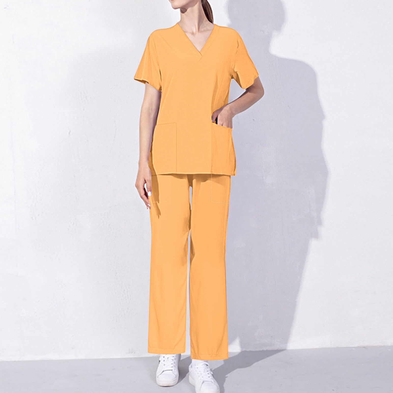 Cavosen Nursing Uniform Sets Scrub for Women Orange 2 Piece Outfit with ...