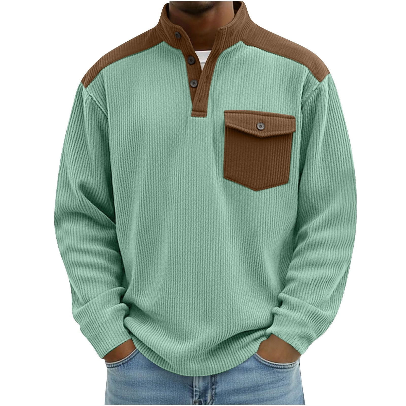 Cavosen Oversized Workout Shirts for Men Corduroy Long Sleeve Stand ...