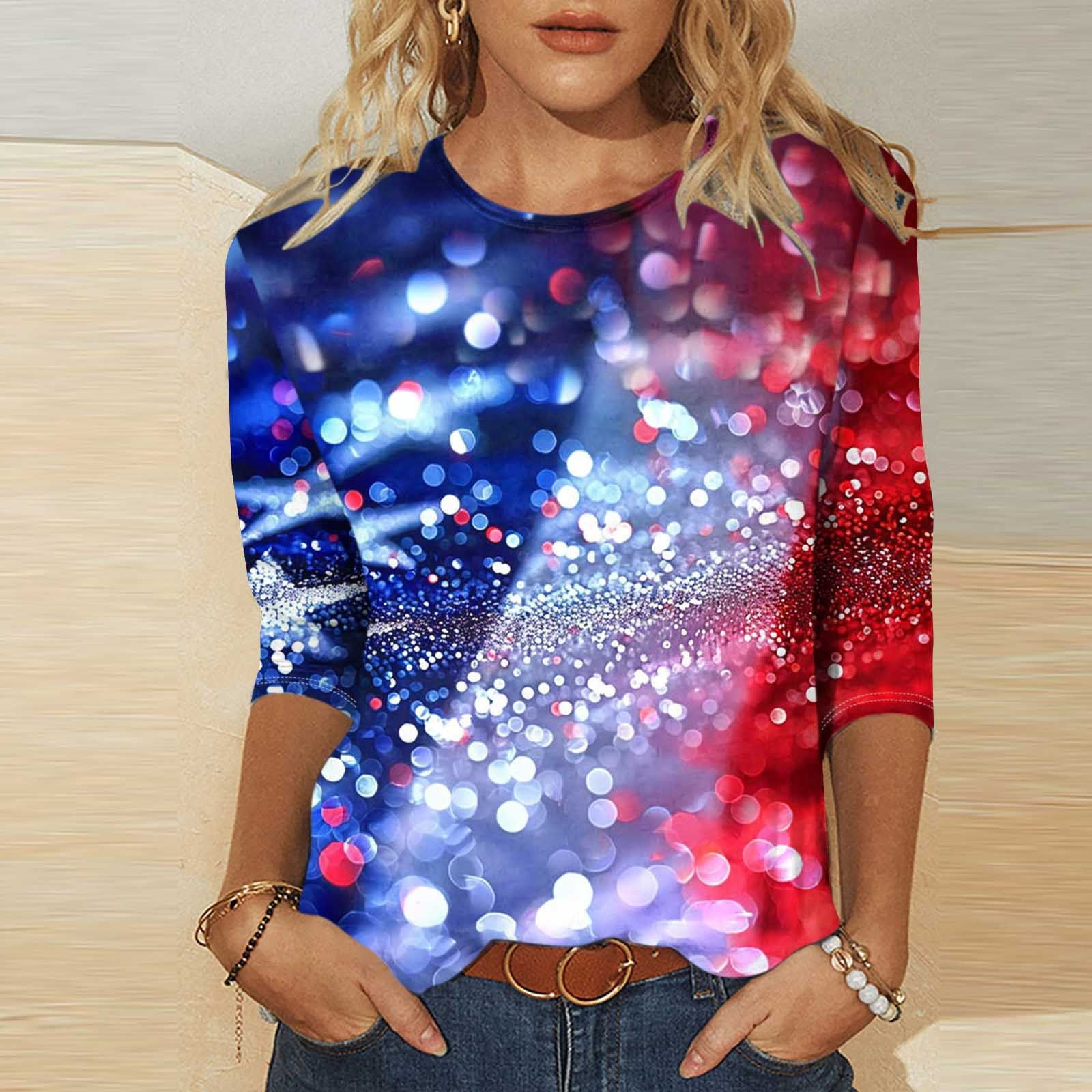Cavosen Patriotic Clothes for Women Petite Independence Day 3/4 Sleeve ...