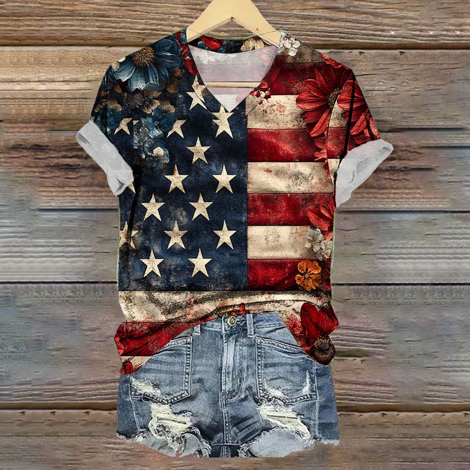 Cavosen Patriotic Clothes for Women Petite Patriotic Short Sleeve V ...