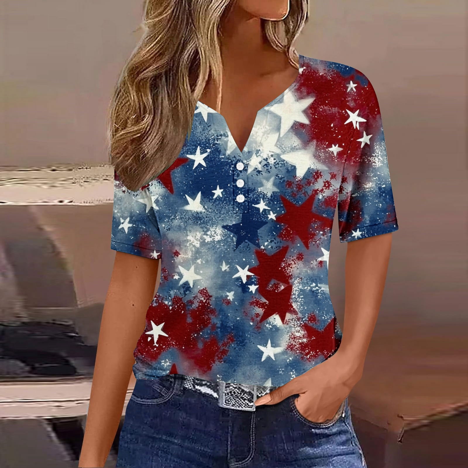 Cavosen Patriotic Clothes for Women Plus Size Patriotic Short Sleeve V ...