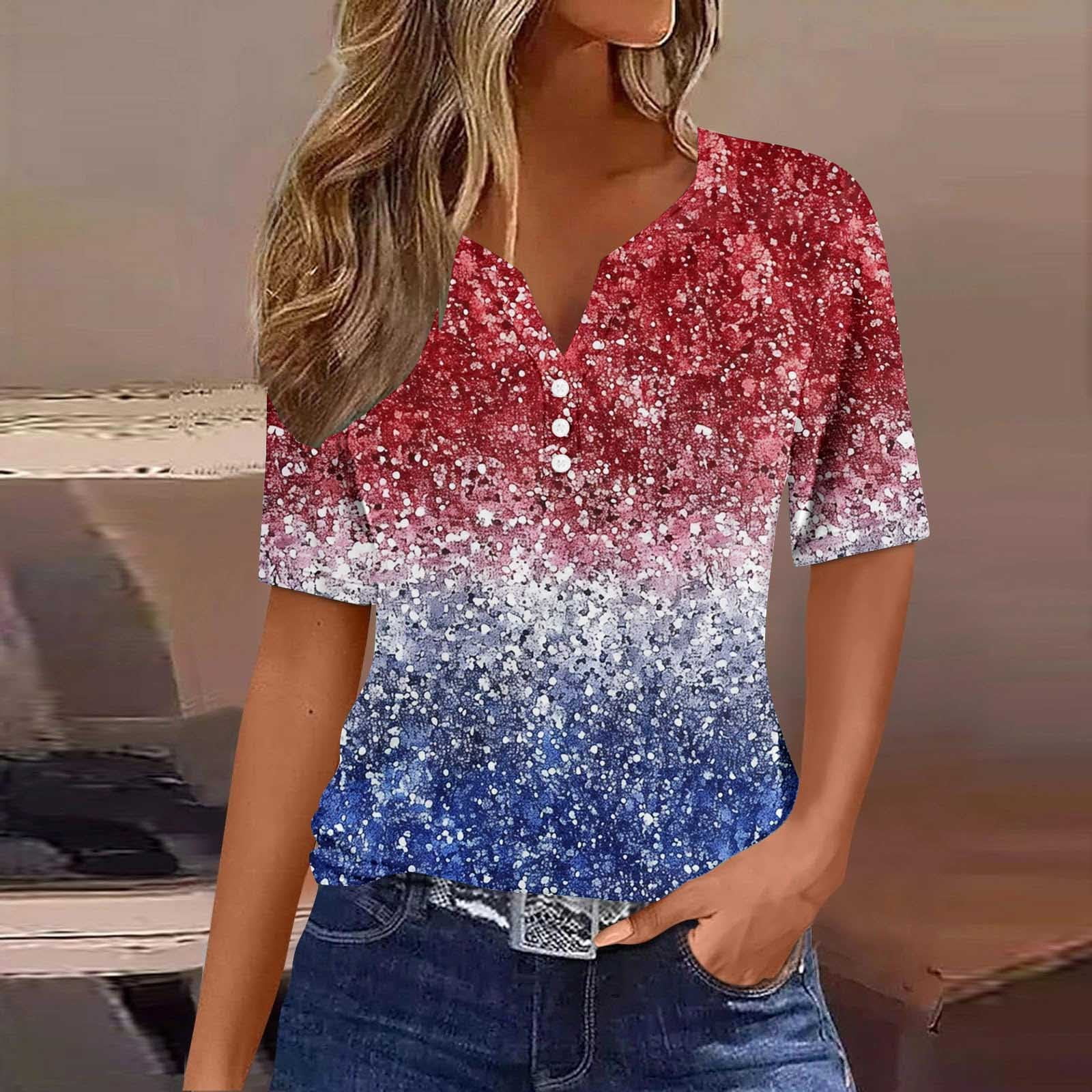 Cavosen Patriotic Shirts for Women Petite Patriotic Short Sleeve V-Neck ...