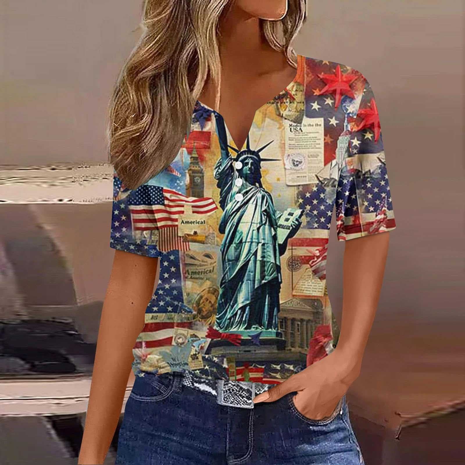 Cavosen Patriotic Shirts for Women Petite Patriotic Short Sleeve V Neck ...