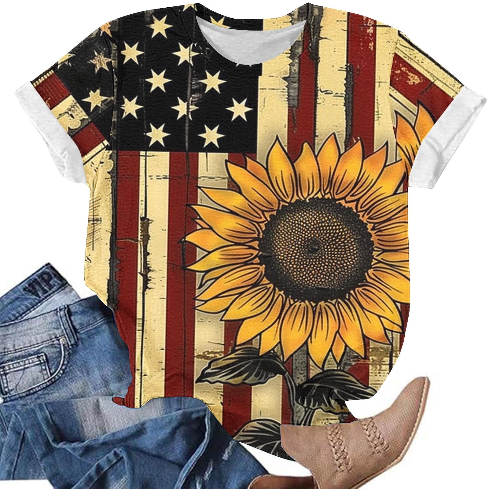 Cavosen Patriotic Shirts for Women Petite Red White and Blue Short ...