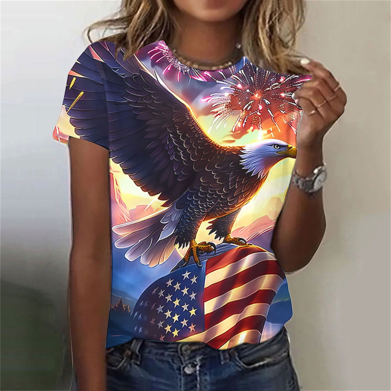 Cavosen Patriotic Shirts for Women Plus Size Patriotic Short Sleeve ...