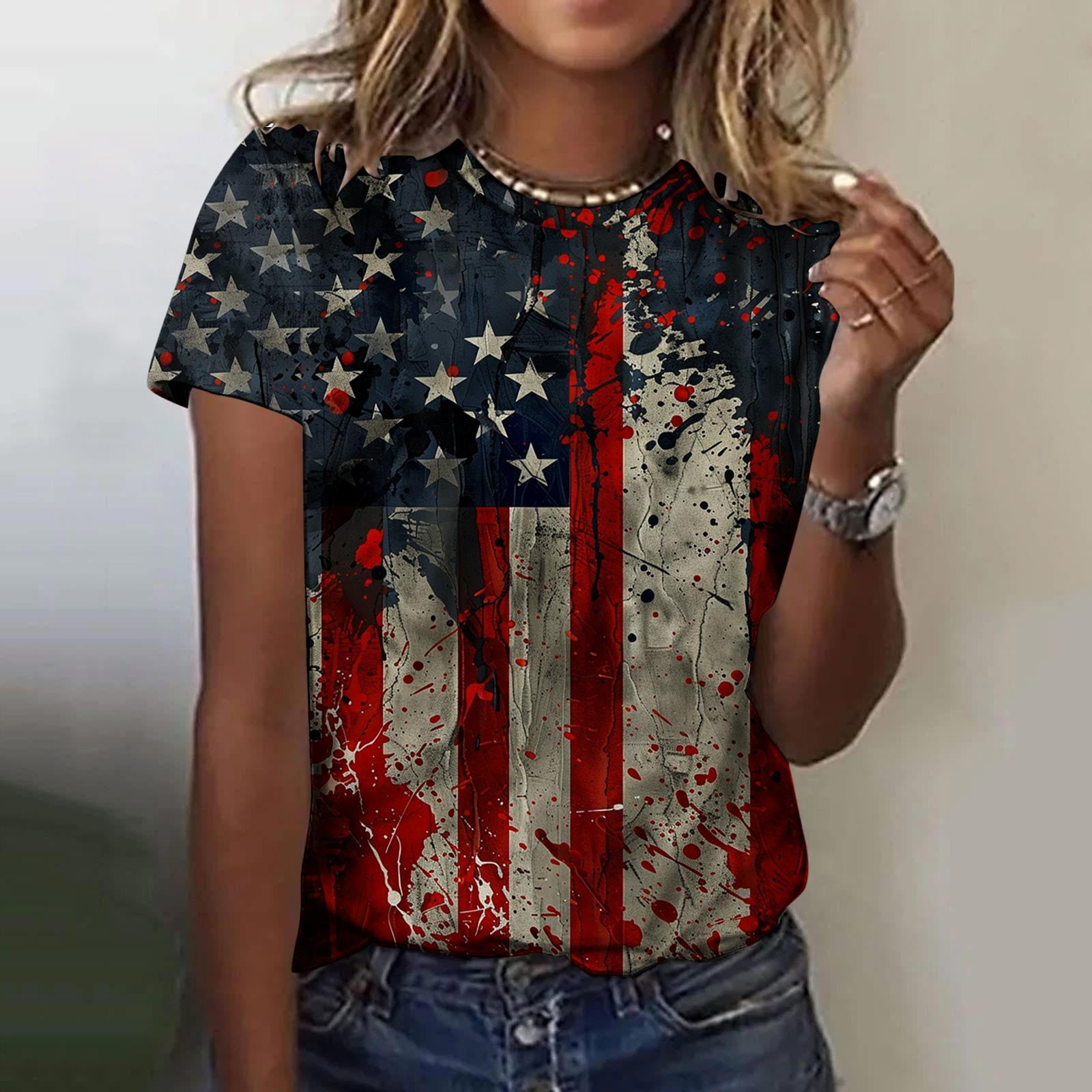 Cavosen Patriotic Shirts for Women Plus Size Patriotic Short Sleeve ...