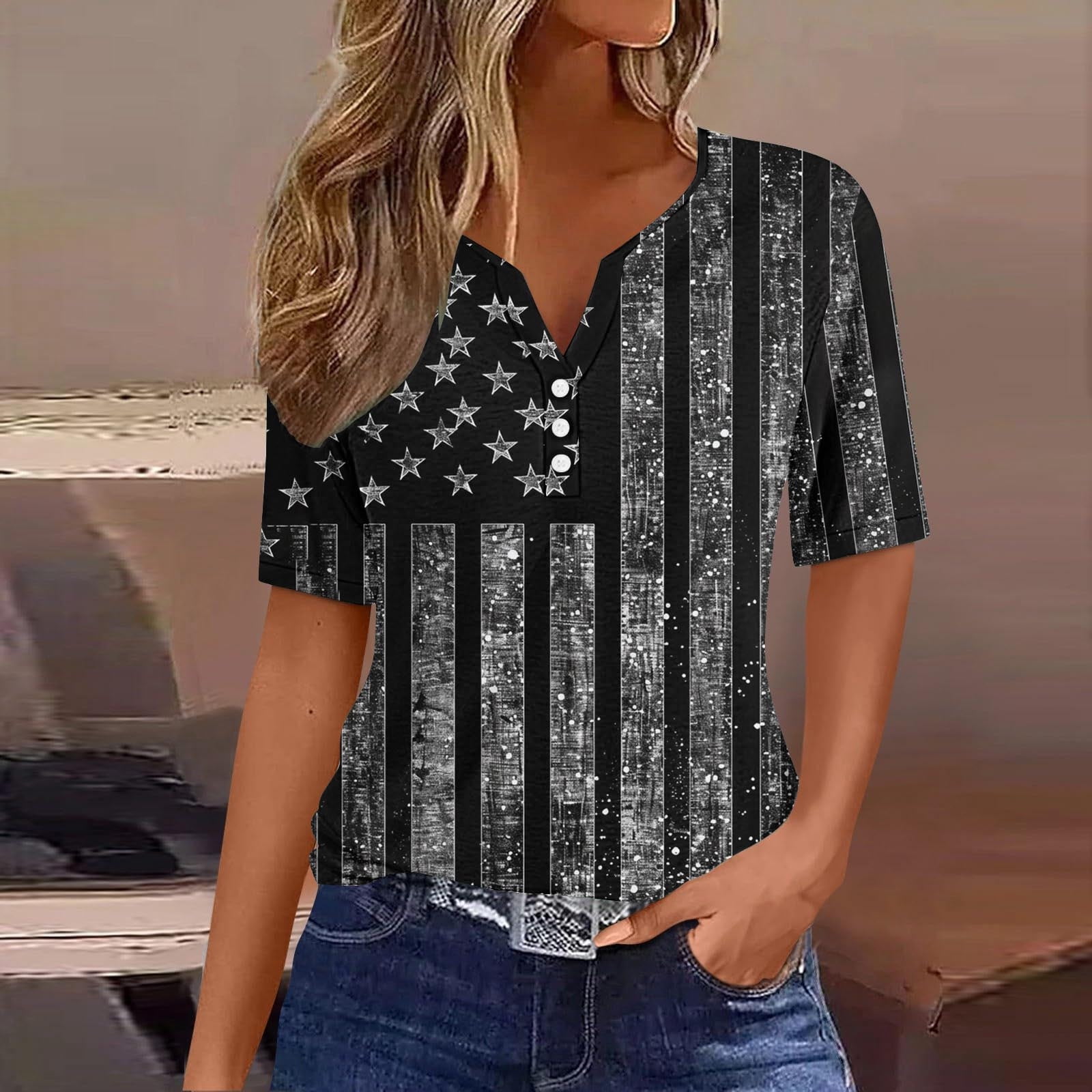 Cavosen Patriotic Shirts for Women Plus Size Red White and Blue Short ...