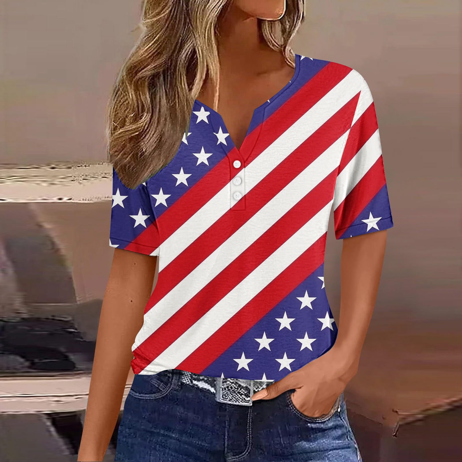 Cavosen Patriotic T Shirts for Women Petite 4th of July Short Sleeve V ...