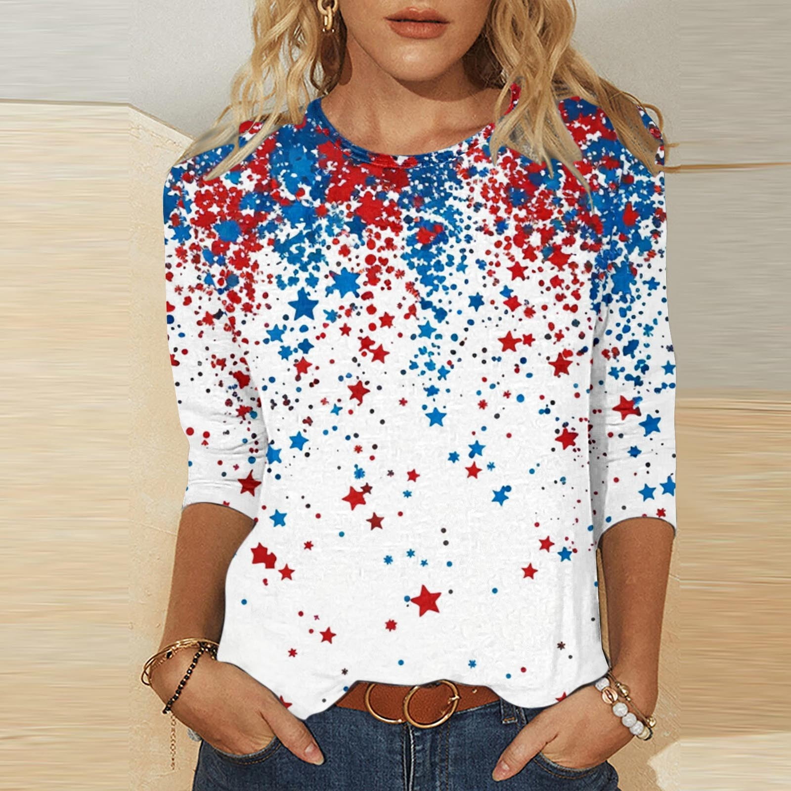 Cavosen Patriotic T Shirts for Women Petite Patriotic 3/4 Sleeve ...