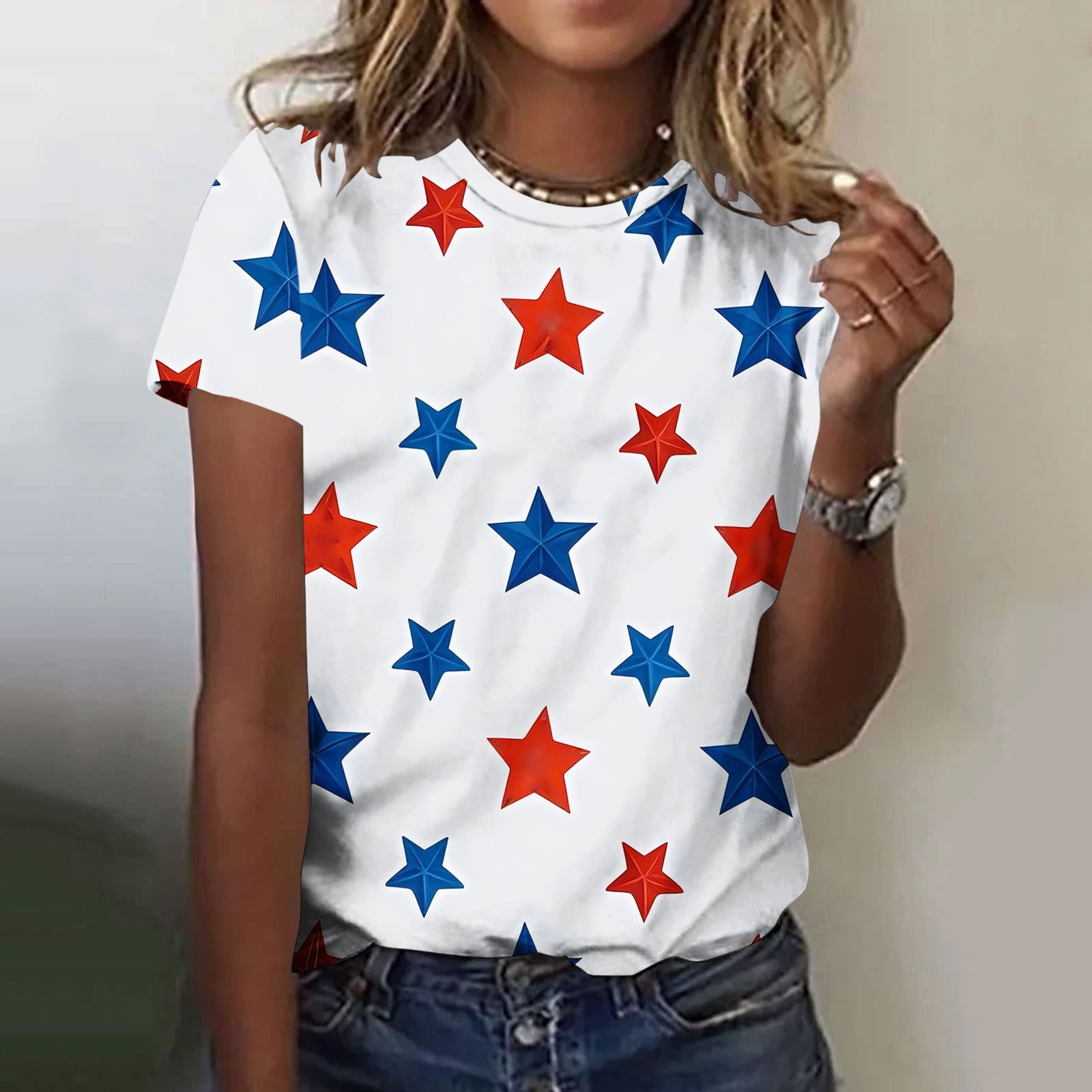 Cavosen Red White and Blue Clothes for Women Plus Size Red White and ...