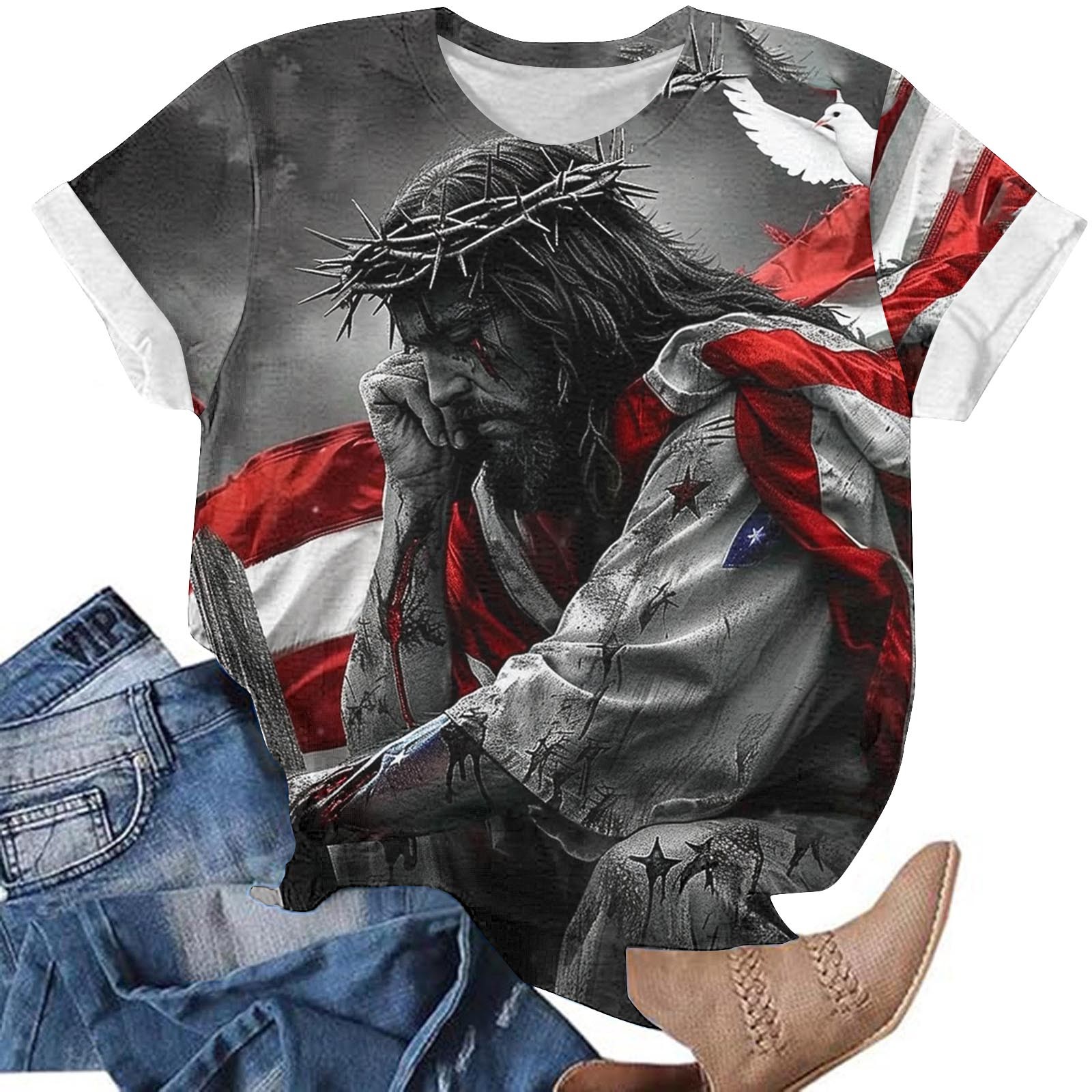 Cavosen Red White and Blue Shirts for Women Petite Red White and Blue ...
