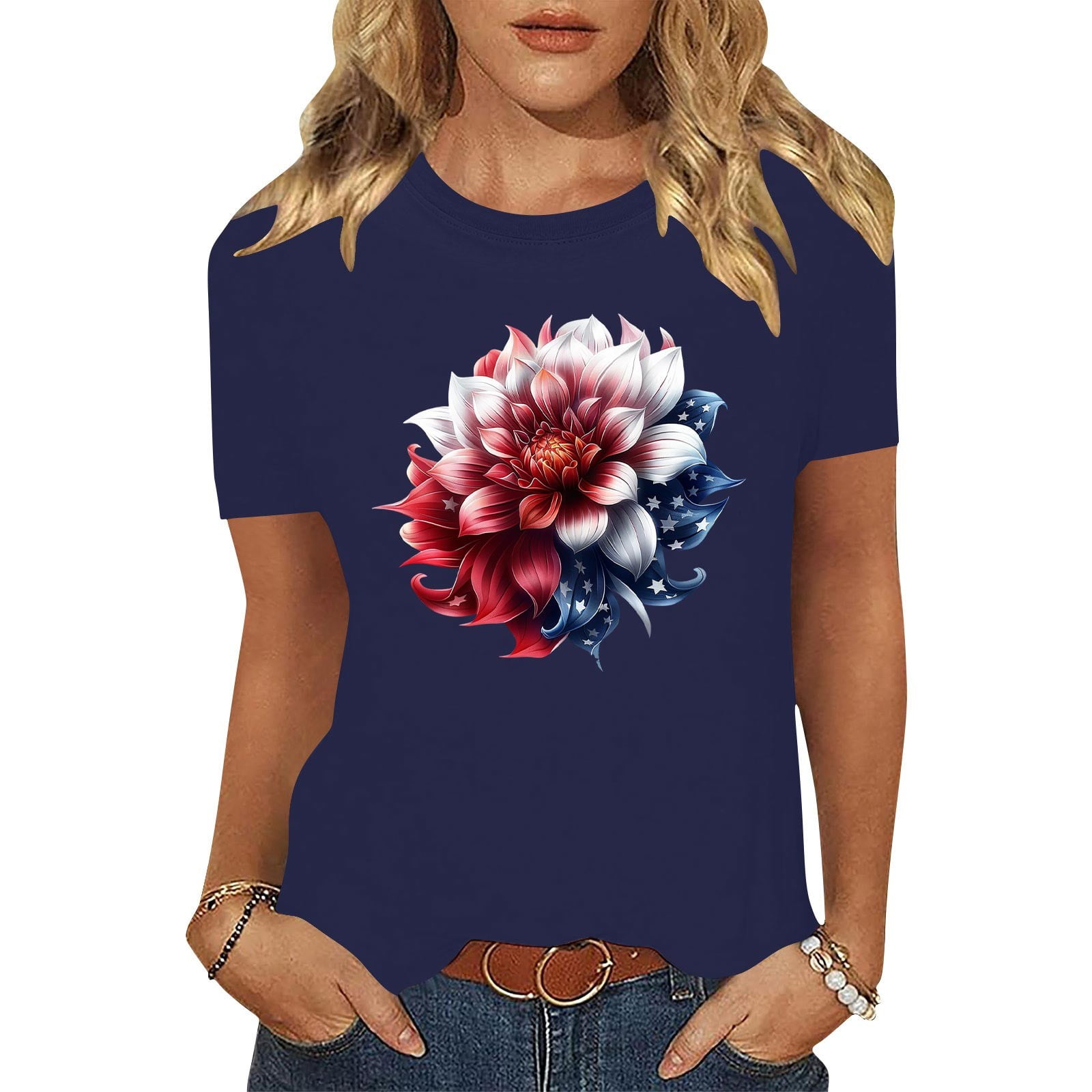 Cavosen Red White and Blue T Shirts Women Plus Size Red White and Blue ...