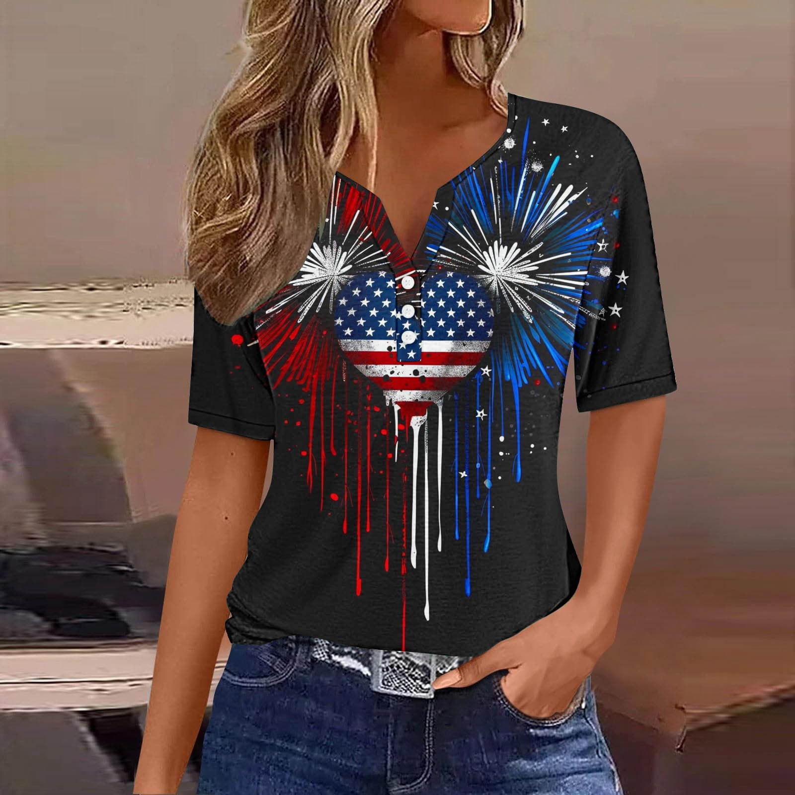 Cavosen Red White and Blue Tops for Women Petite Patriotic Short Sleeve ...