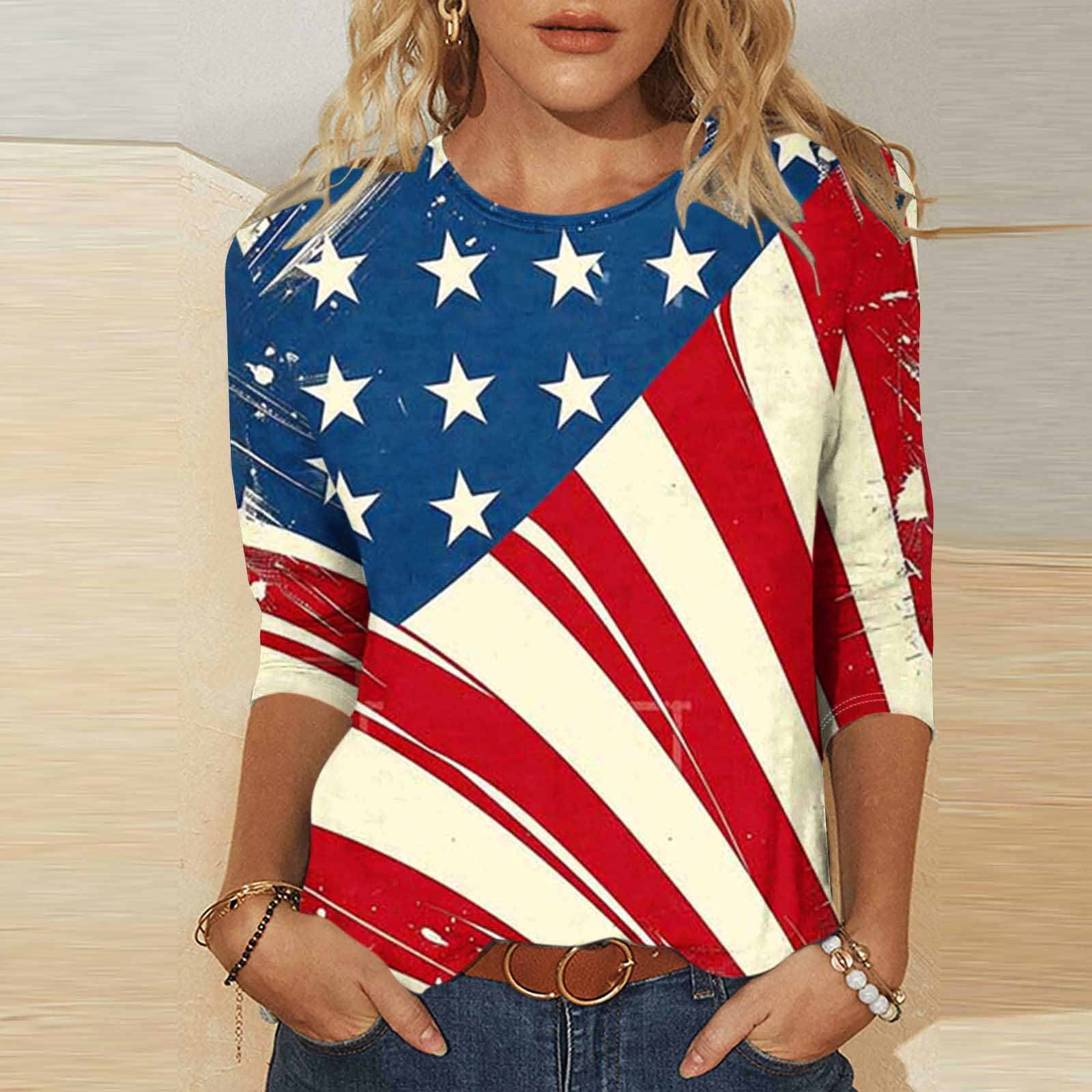 Cavosen Red White and Blue Tops for Women Plus Size Independence Day 3/ ...