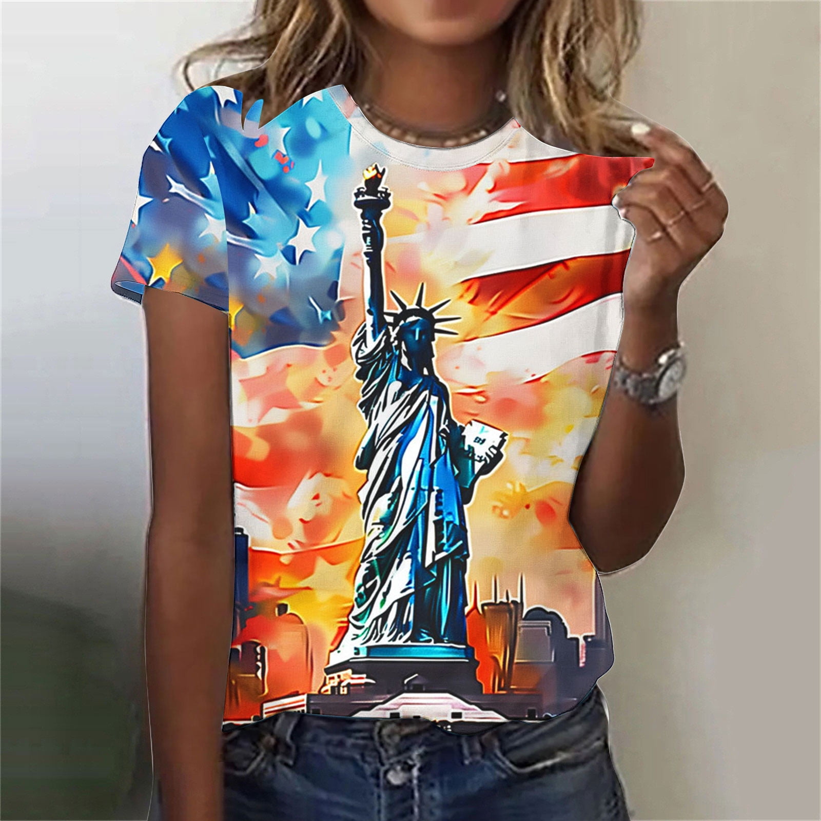 Cavosen Red White and Blue Tops for Women Plus Size Independence Day ...