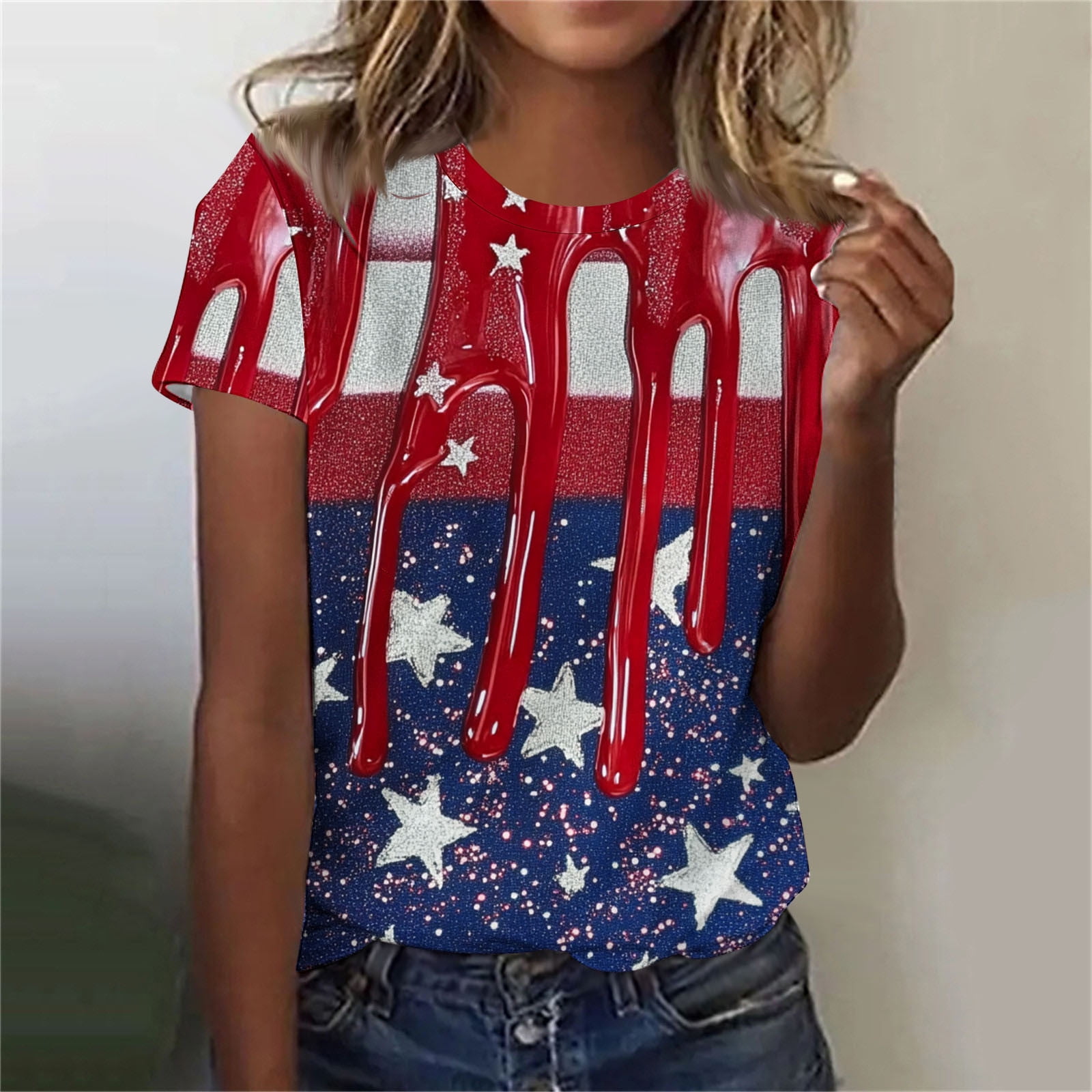 Cavosen Red White and Blue Tops for Women Plus Size Independence Day ...