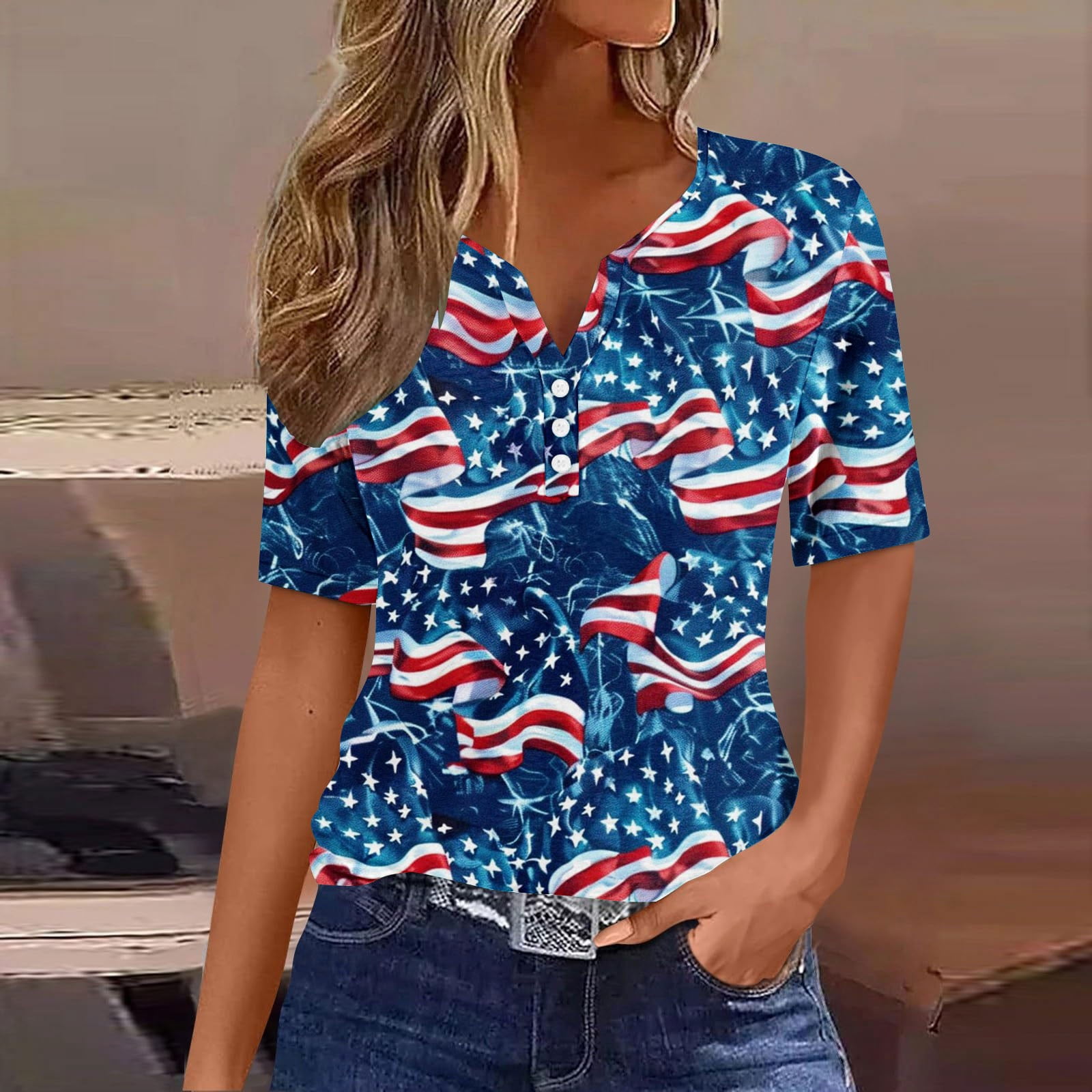 Cavosen Red White and Blue Tops for Women Plus Size Red White and Blue ...