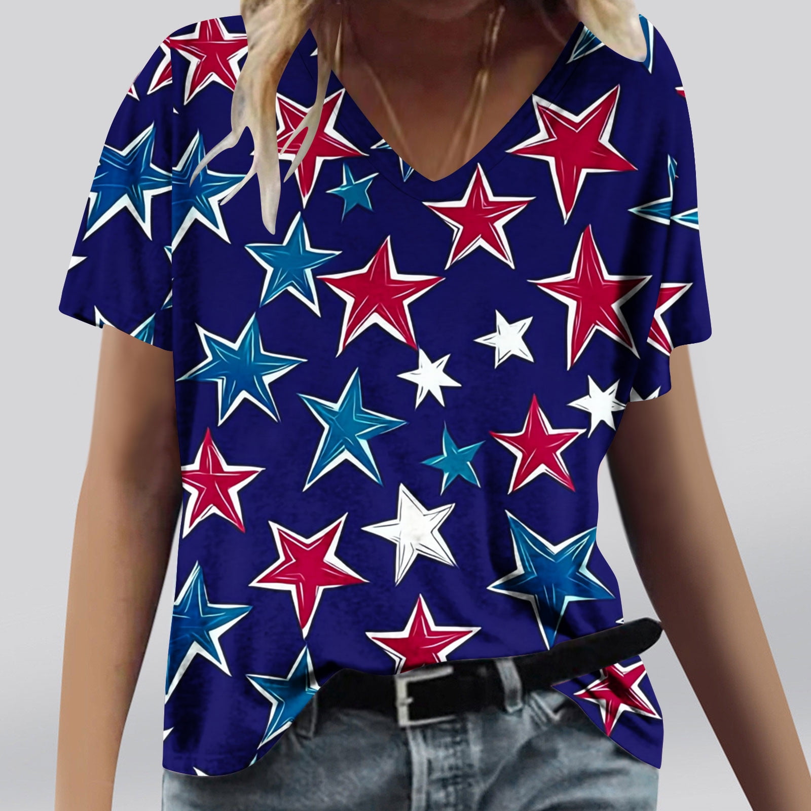 Cavosen Red White and Blue Tops for Women Plus Size Red White and Blue ...