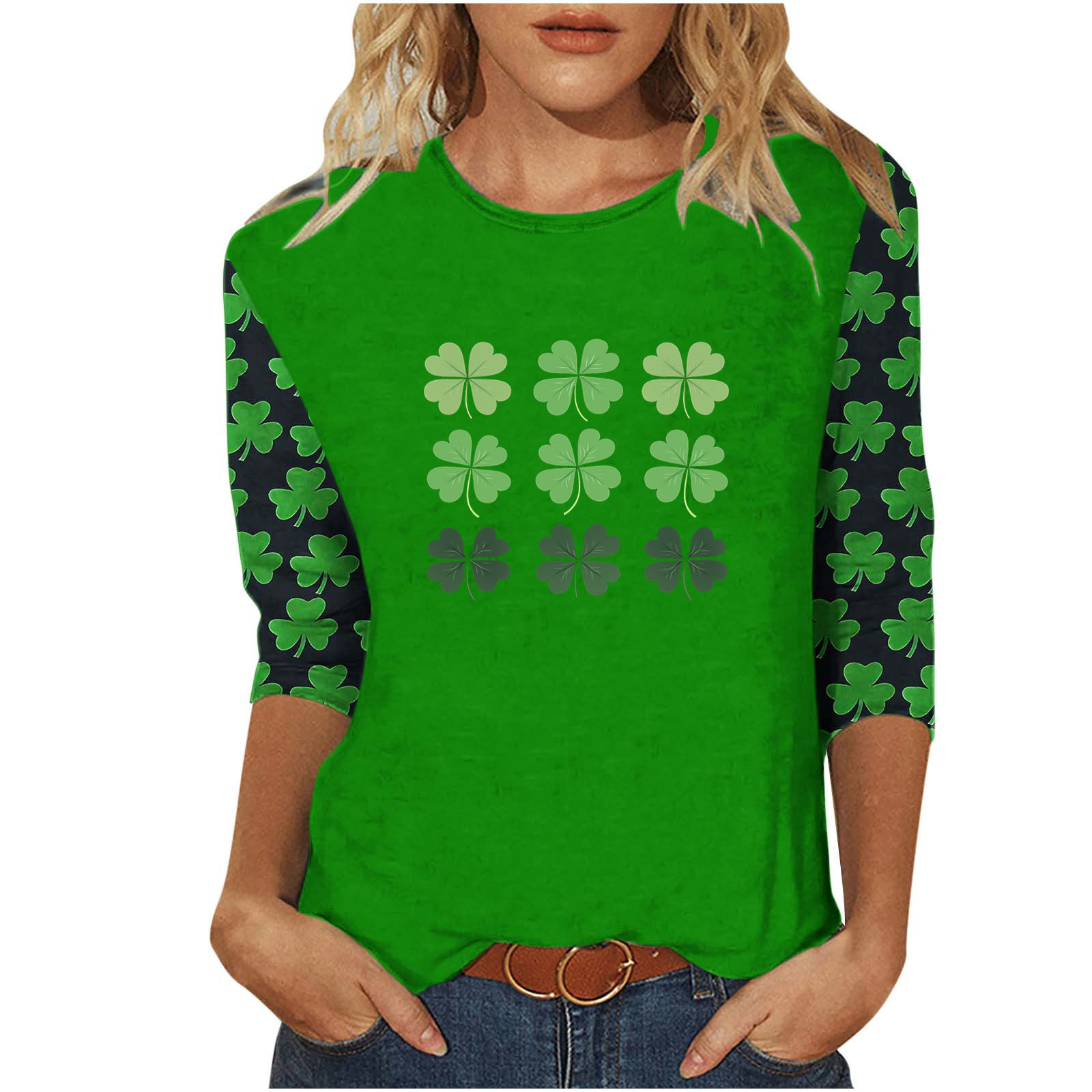 Cavosen Saint Patrick Day Women's 3/4 Sleeve Tops Crew Neck Green ...