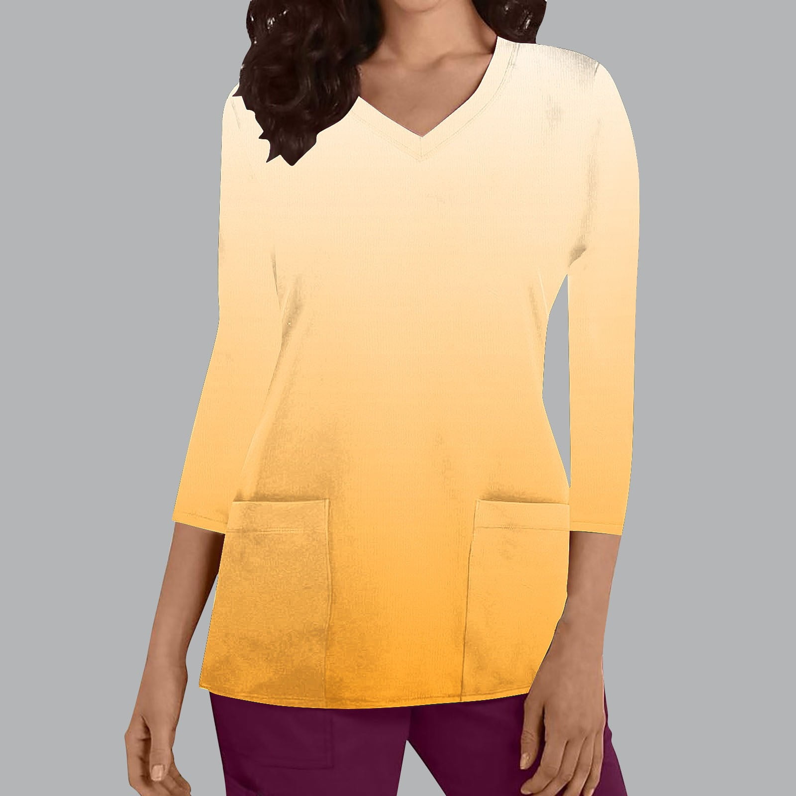 Cavosen Scrub Uniforms for Women Tops Yellow Plus Size 3/4 Sleeve V ...