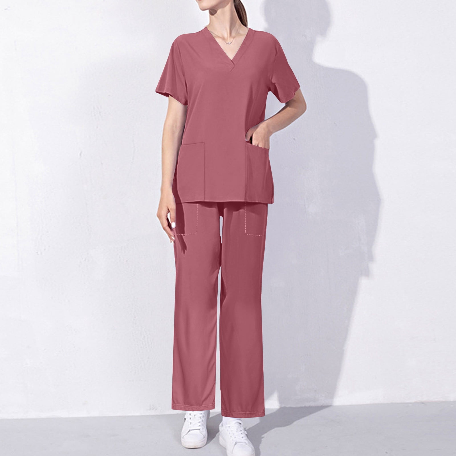 Cavosen Scrubs for Women 2 Piece Red Scrub Sets with Pocket Stretch ...