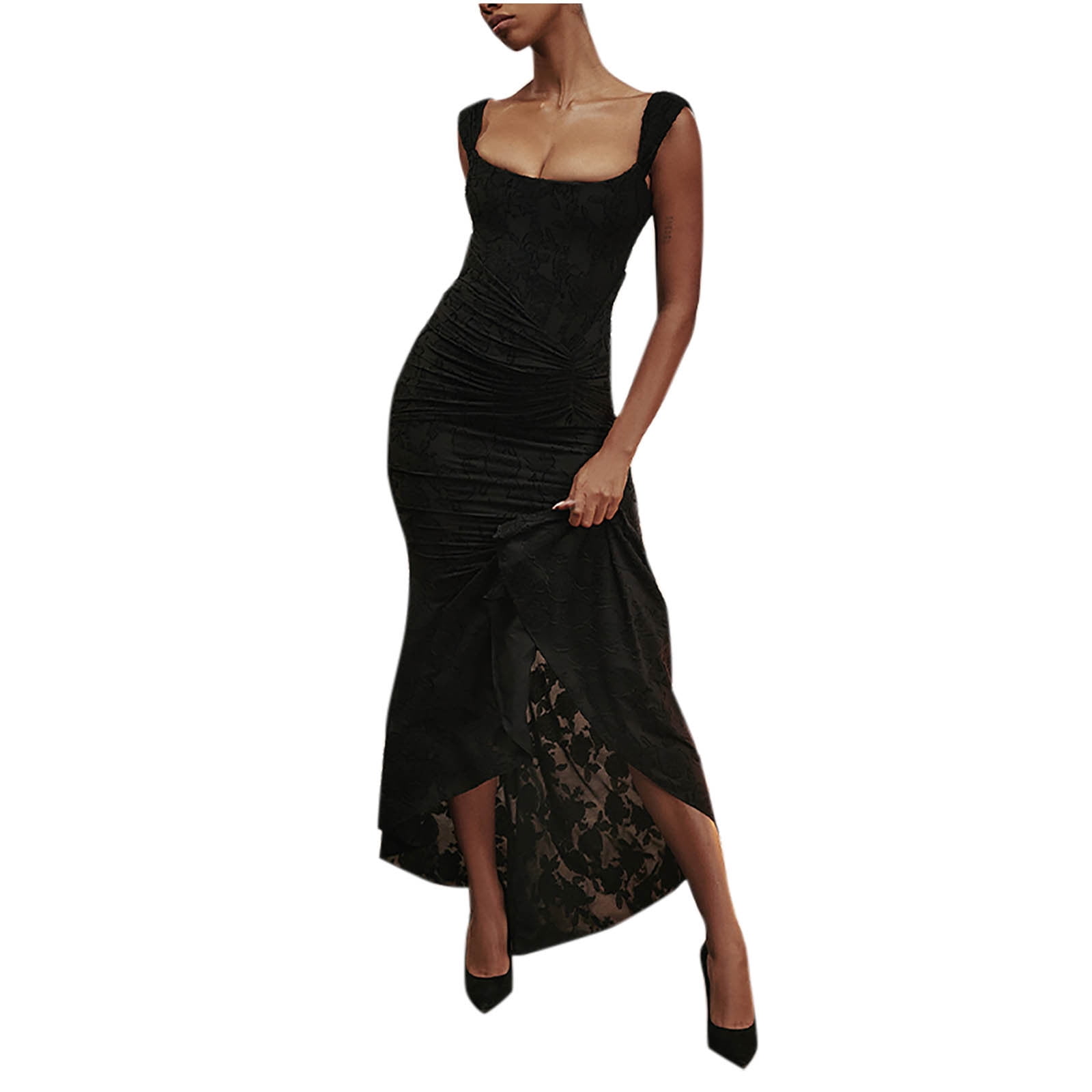 Cavosen Shirred Dresses for Women Low Back Maxi Mermaid Bodycon Plant ...