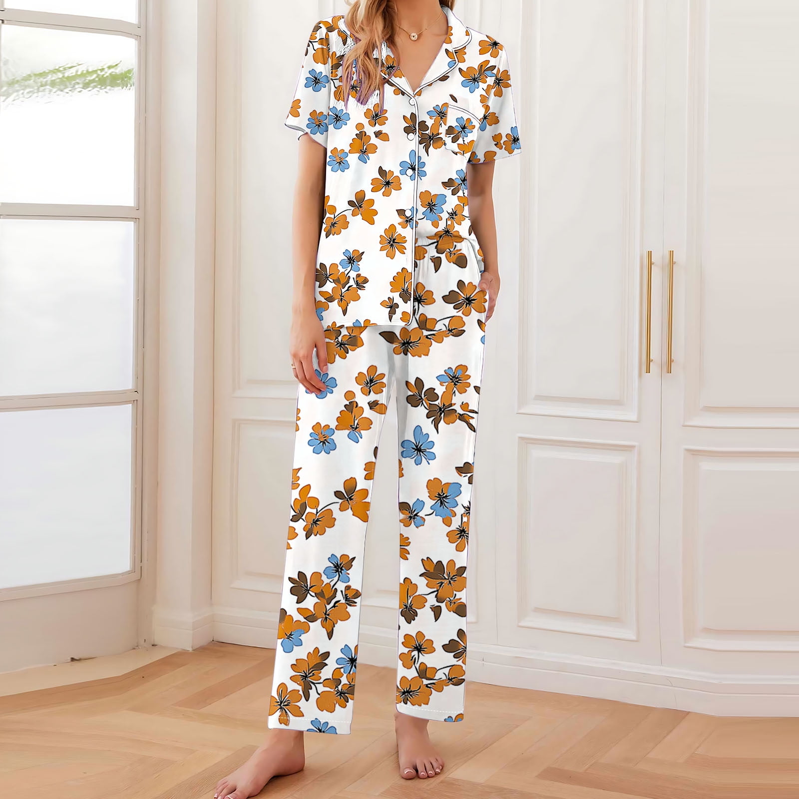 Cavosen Soft Pajama Sets for Women 2 Piece Button down Sleepwear Short ...